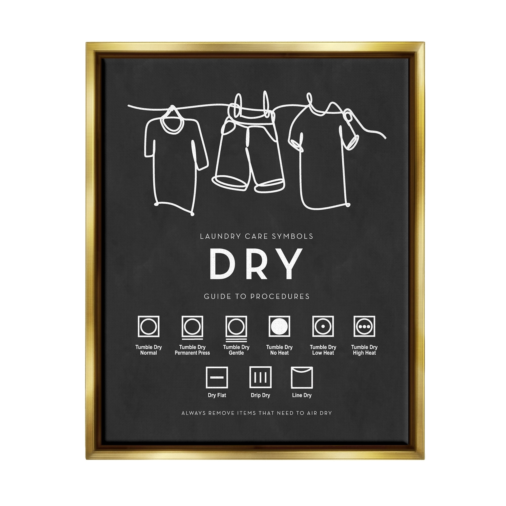 Stupell Industries Drying Procedure Guide Helpful Laundry Symbol Chart Graphic Art Metallic Gold ...