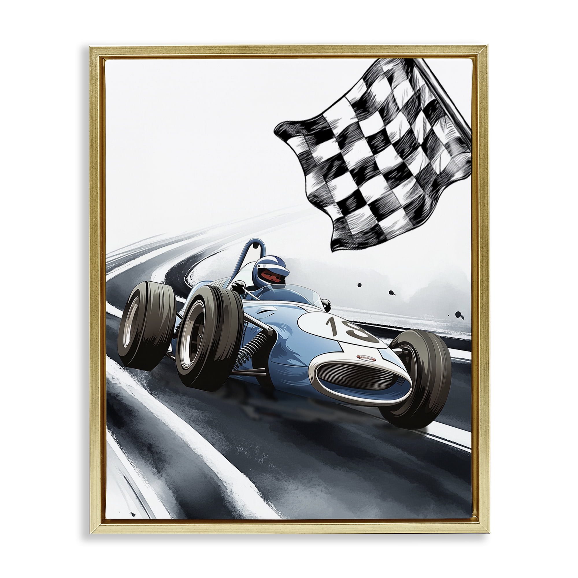 Stupell Industries Dynamic Racecar Driving Gold Framed Floater Canvas ...