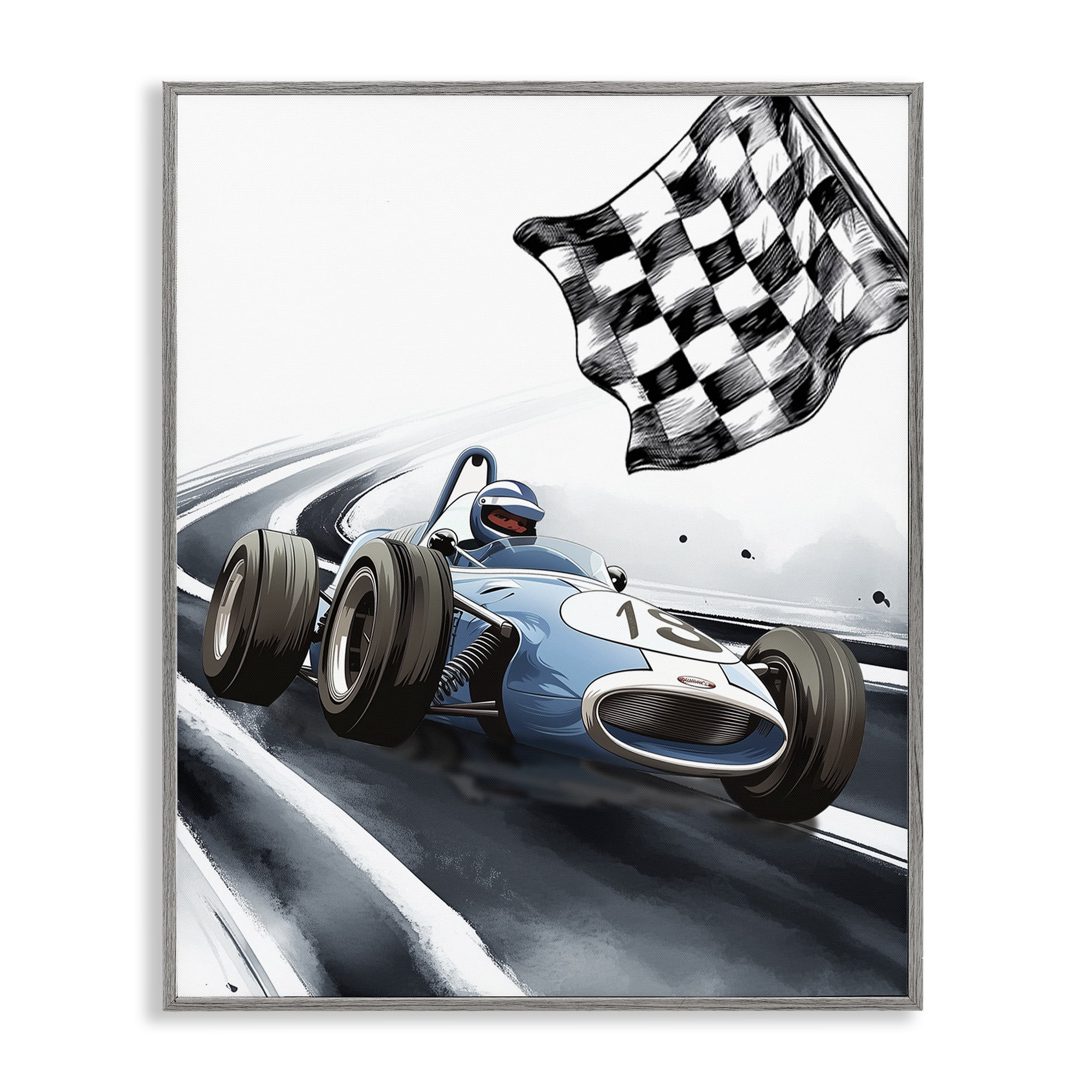 Stupell Industries Dynamic Racecar Driving Gray Framed Giclee Art ...