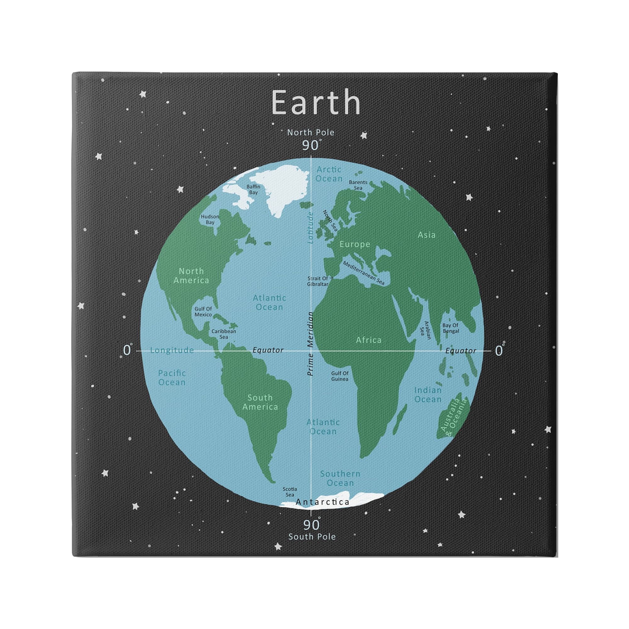 Stupell Industries Earth Equator Prime Meridian Map Diagram Globe ...