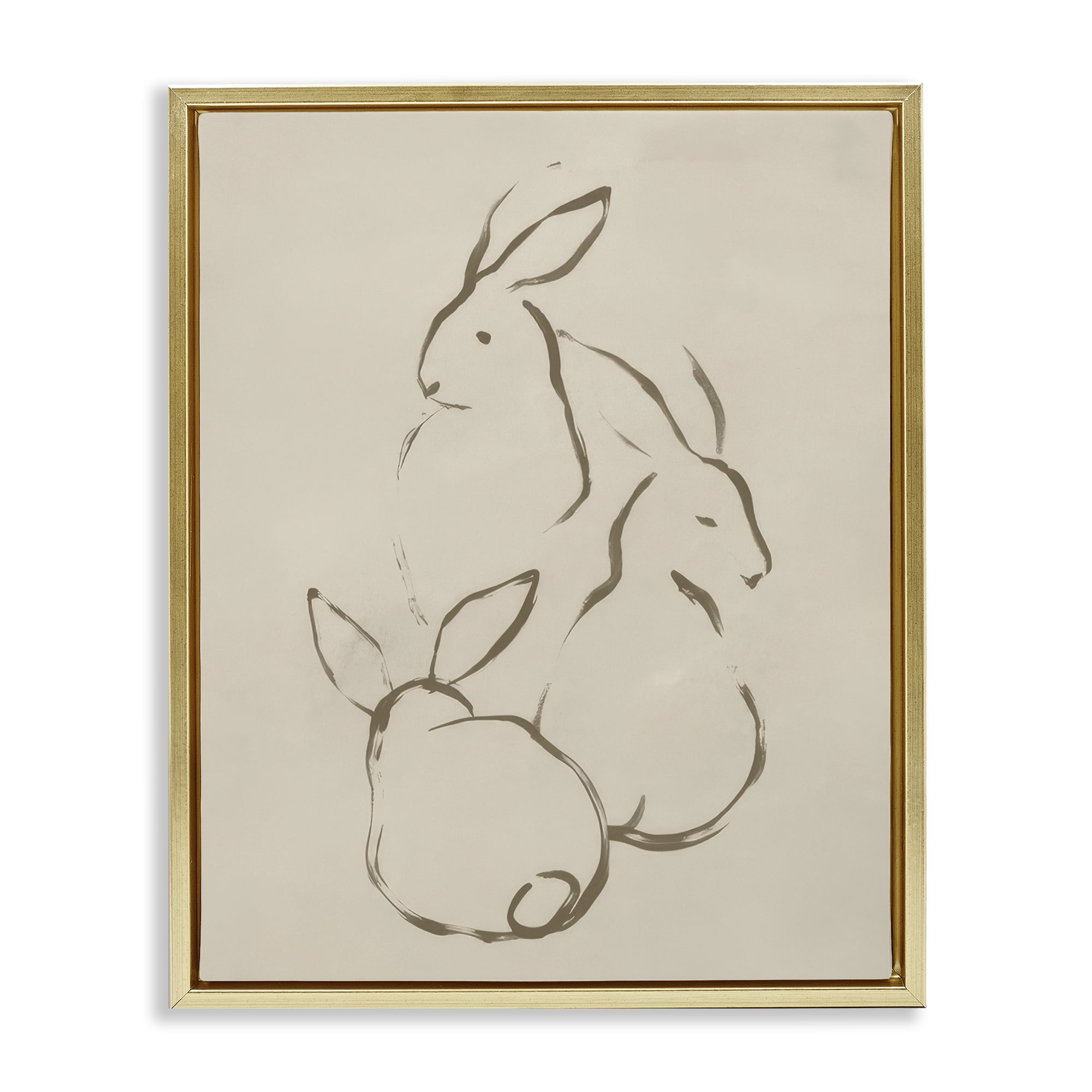 Stupell Industries Earthtone Rabbit Sketch Animals Drawing Gold Floater ...
