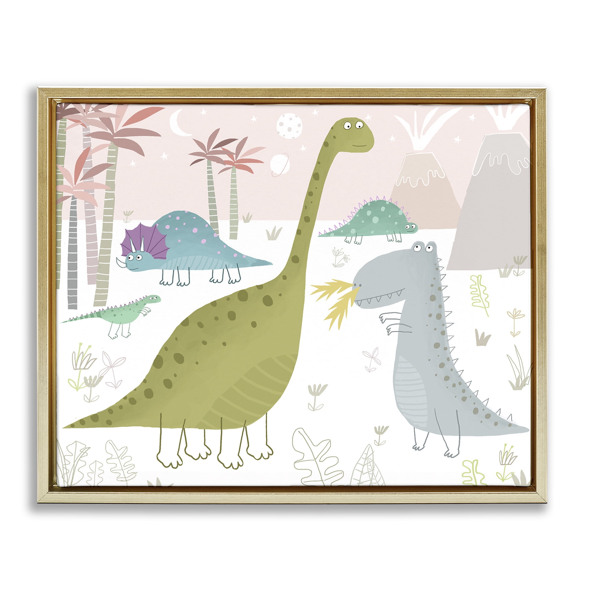 Stupell Industries Earthy Jurassic Dinosaurs Gold Framed Floater Canvas ...