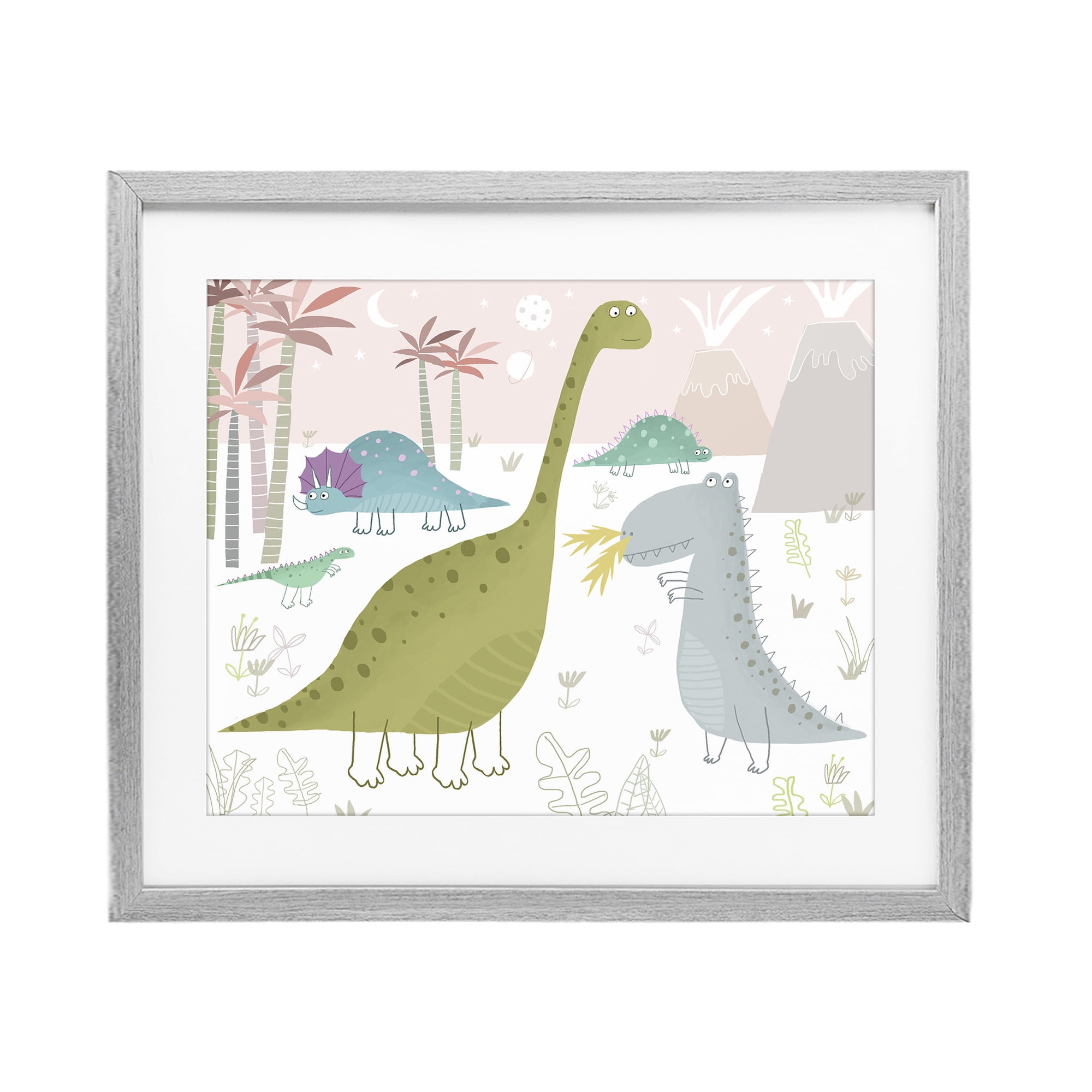 Stupell Industries Earthy Jurassic Dinosaurs Gray Framed Print Under ...