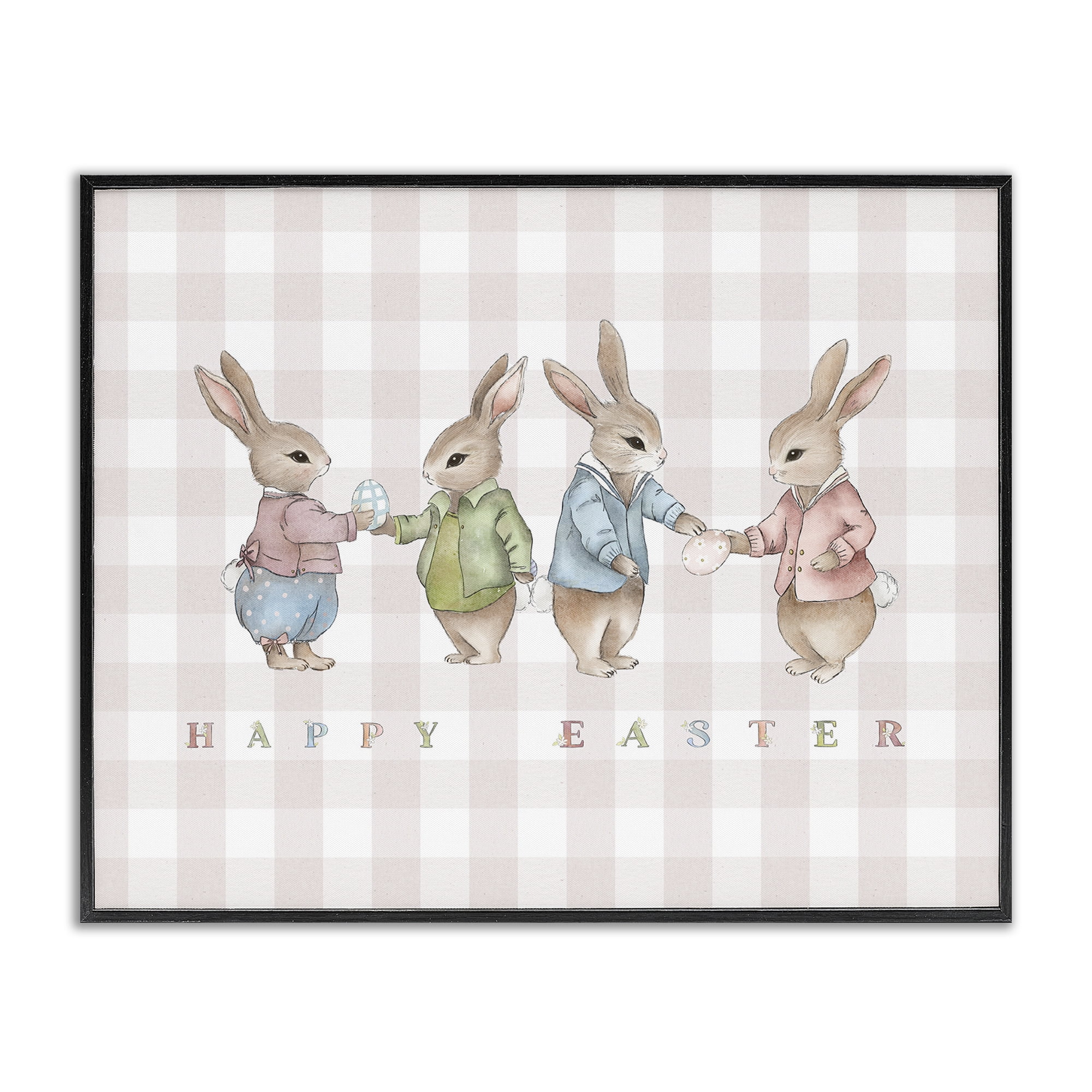 Stupell Industries Easter Bunnies Pink Gingham Black Framed Giclee Art ...