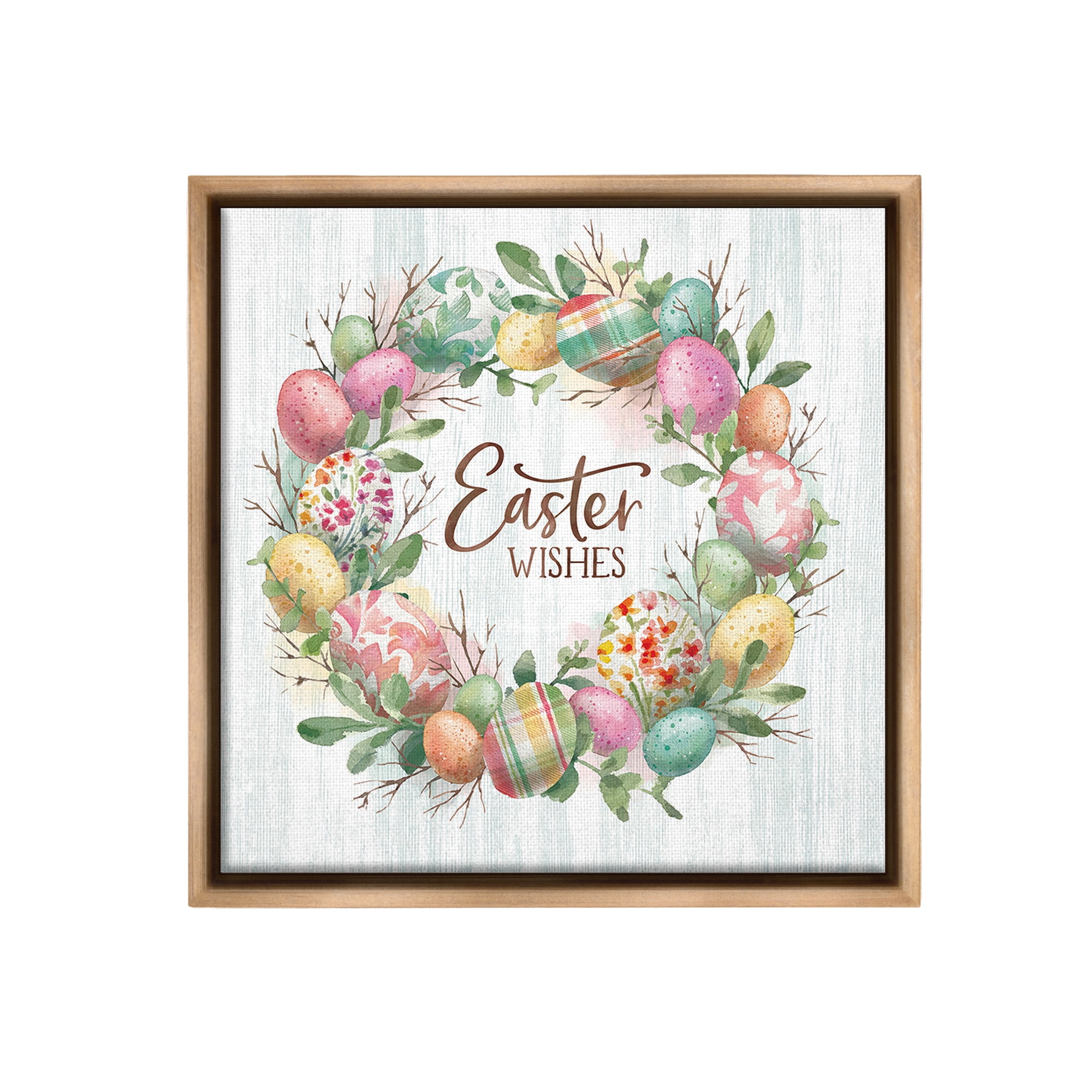 Stupell Industries Easter Wishes Wreath Holiday Painting Brown Floater ...