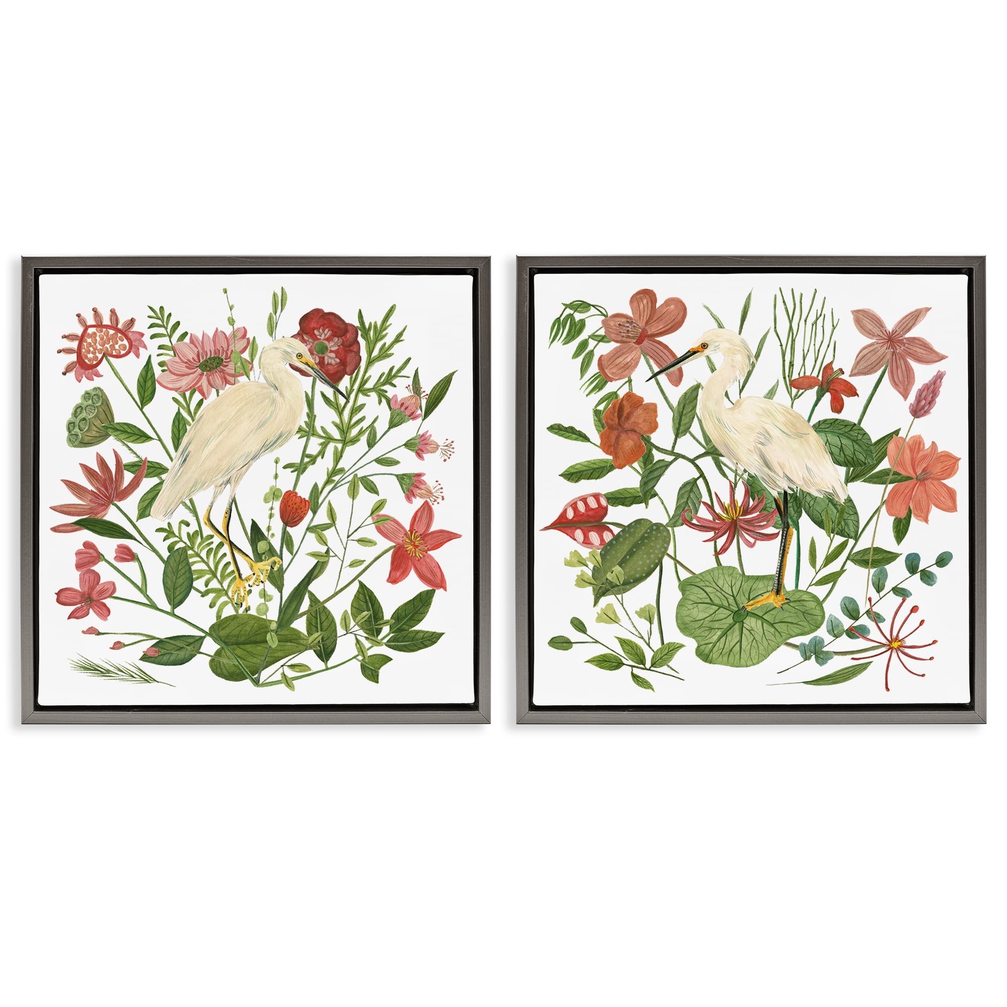 Stupell Industries Egrets Color Pop Flowers Plants & Flowers Painting ...