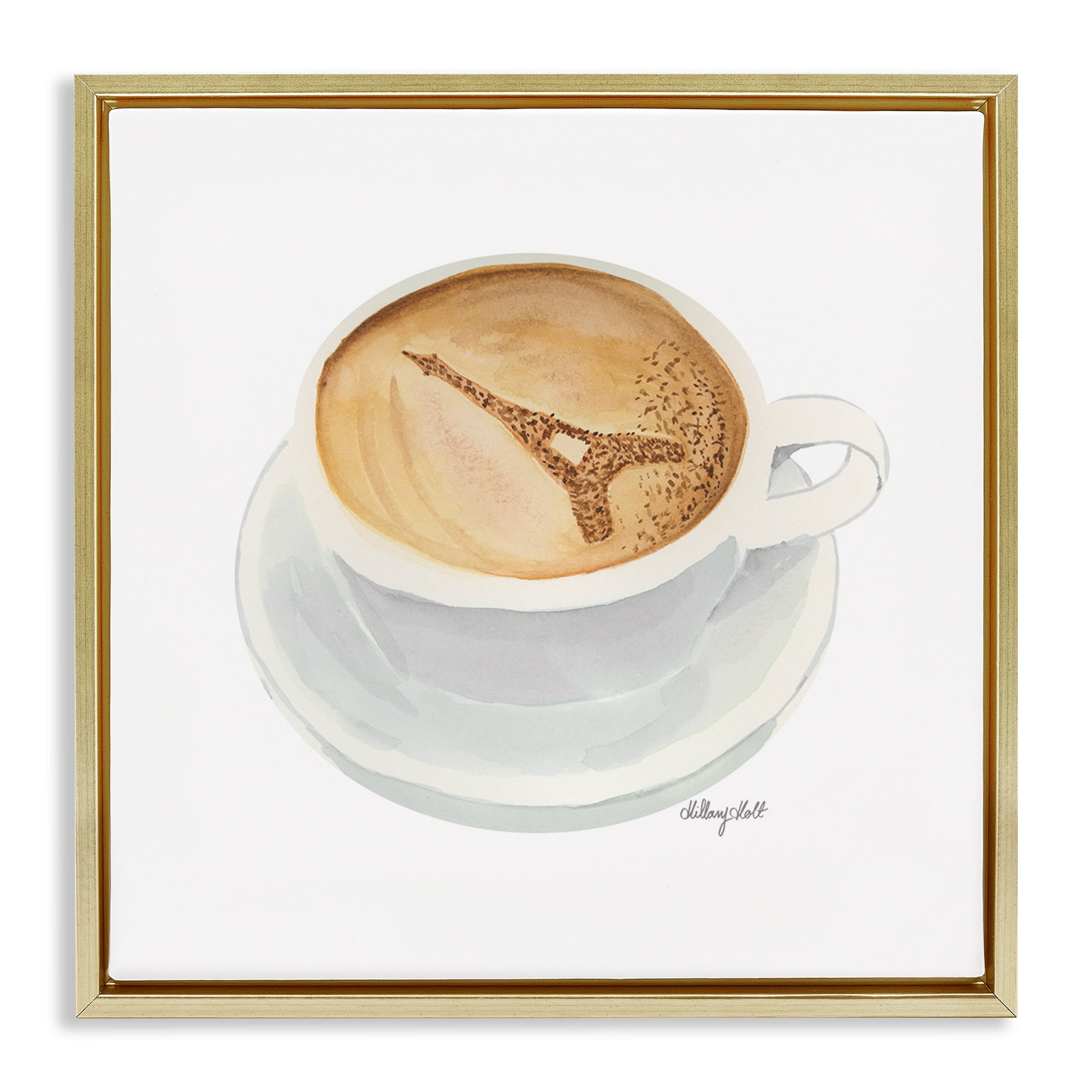 Stupell Industries Eiffel Tower Latte Gold Framed Floater Canvas Wall ...