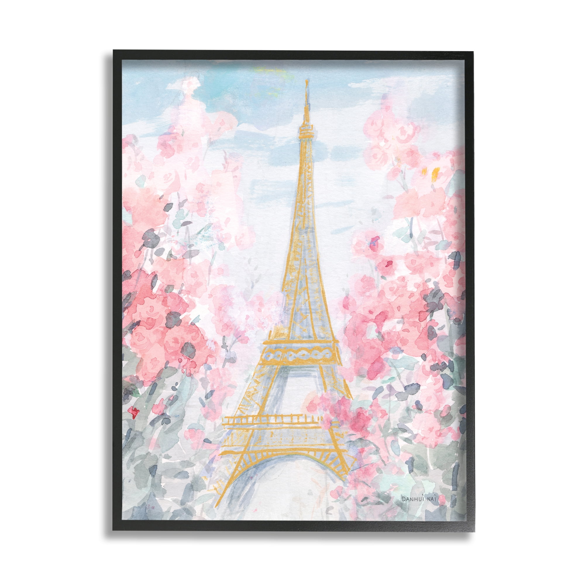 Stupell Industries Eiffel Tower Pink Parisian Spring Florals European ...