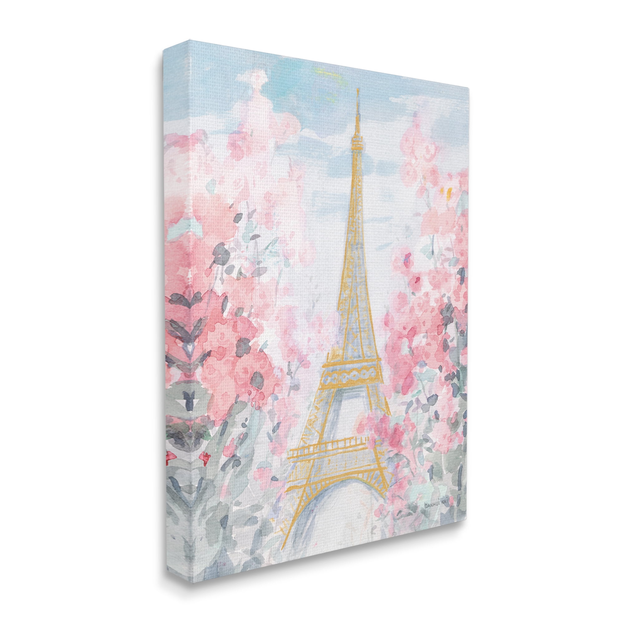 Stupell Industries Eiffel Tower Pink Parisian Spring Florals European Landmark Travel & Places ...