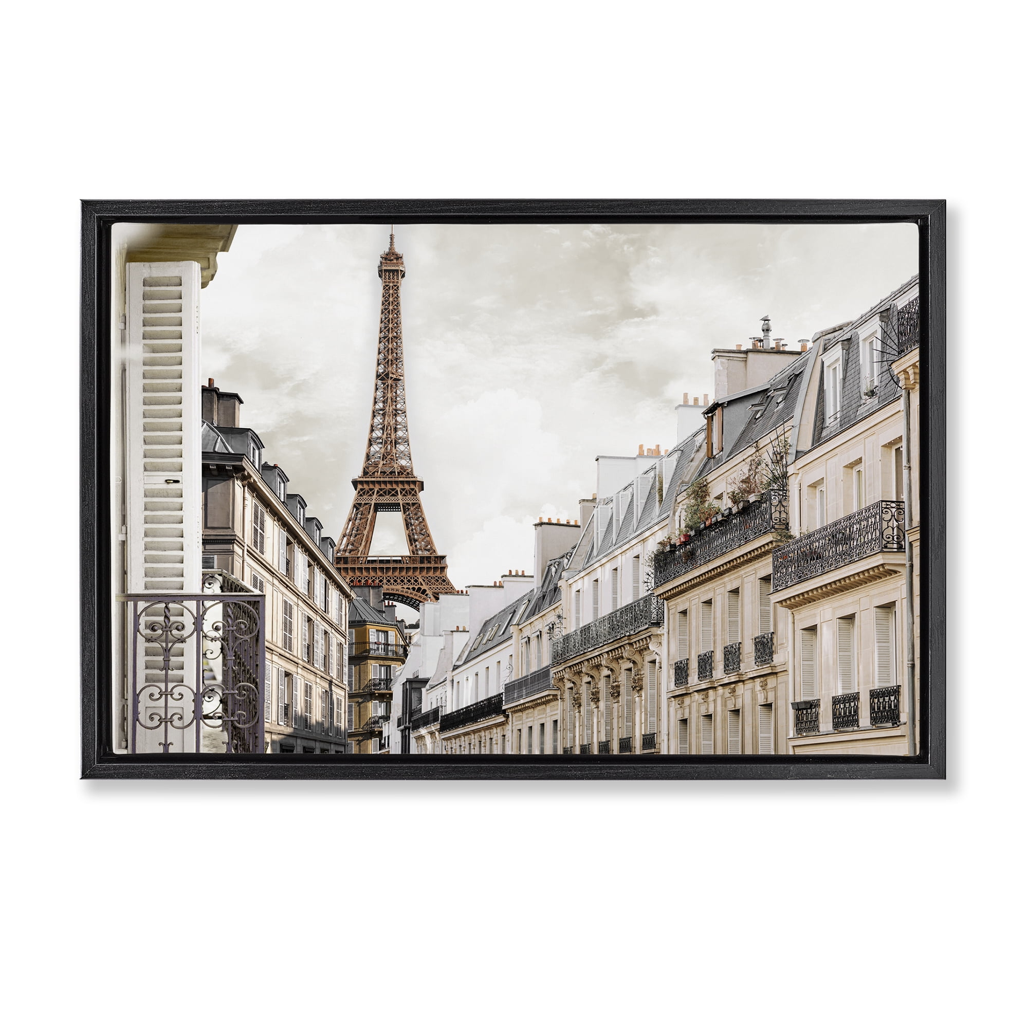 Stupell Industries Eiffel Tower Through Parisian Balconies Black Framed ...