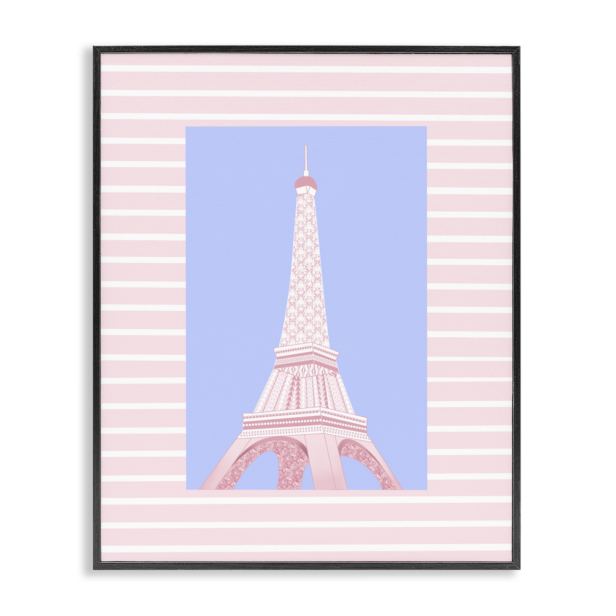 Stupell Industries Eiffel Tower over Pink Stripes Black Framed Giclee ...