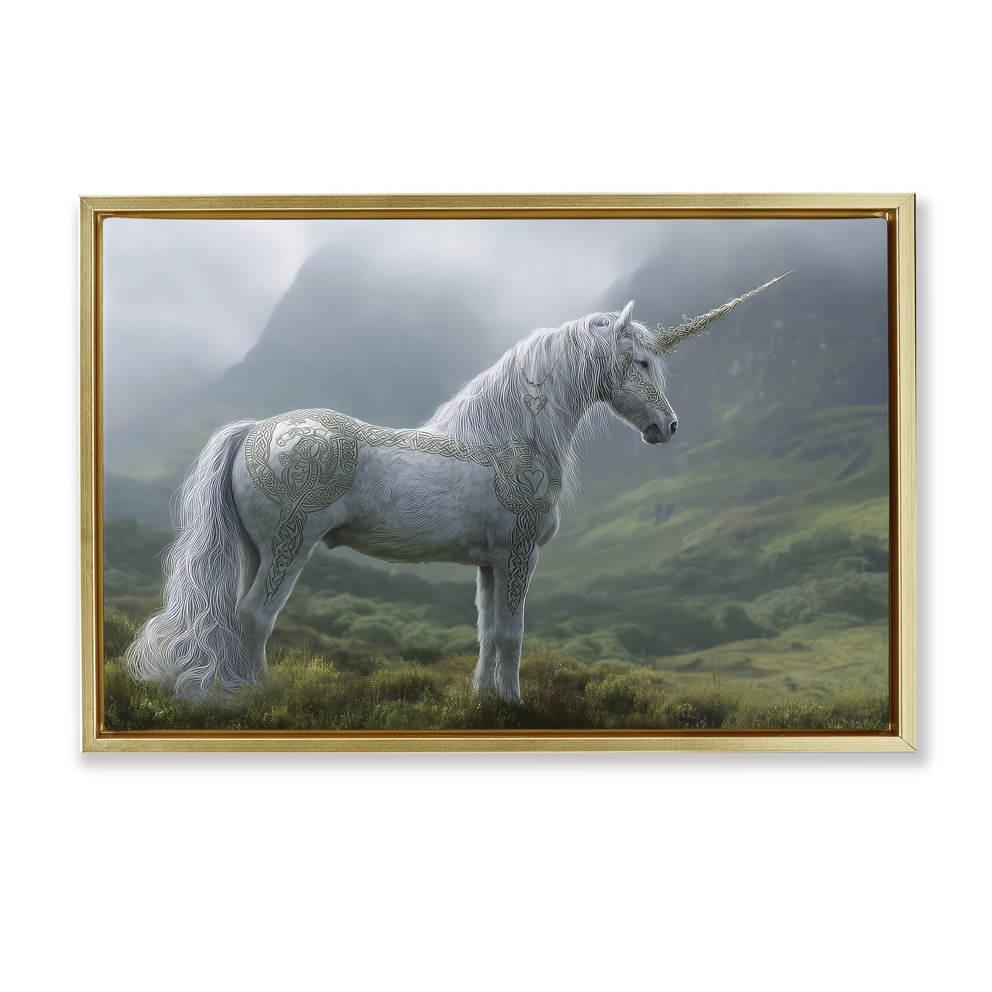 Stupell Industries Elegant Celtic Unicorn Gold Framed Floater Canvas ...