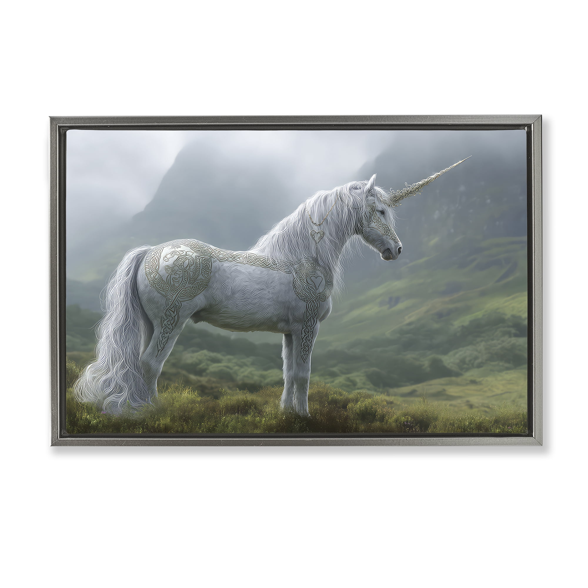 Stupell Industries Elegant Celtic Unicorn Gray Framed Floater Canvas ...