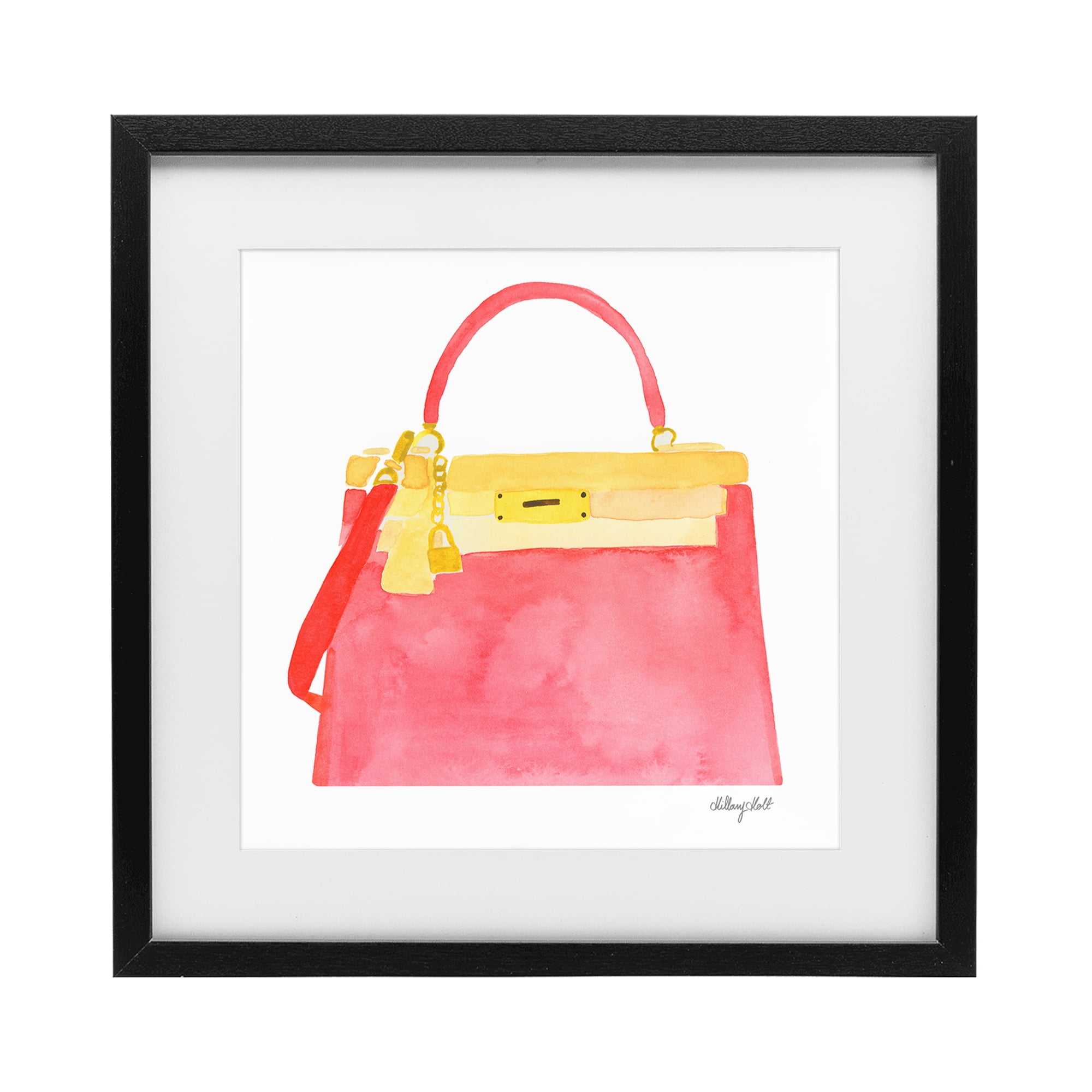 Stupell Industries Elegant Coral Handbag Black Framed Print Under Glass ...