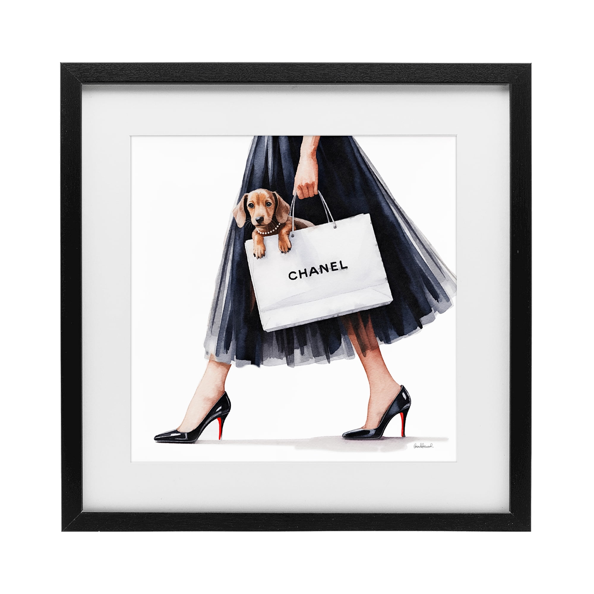 Stupell Industries Elegant Dog & Shopping Bag Black Framed Print Under ...