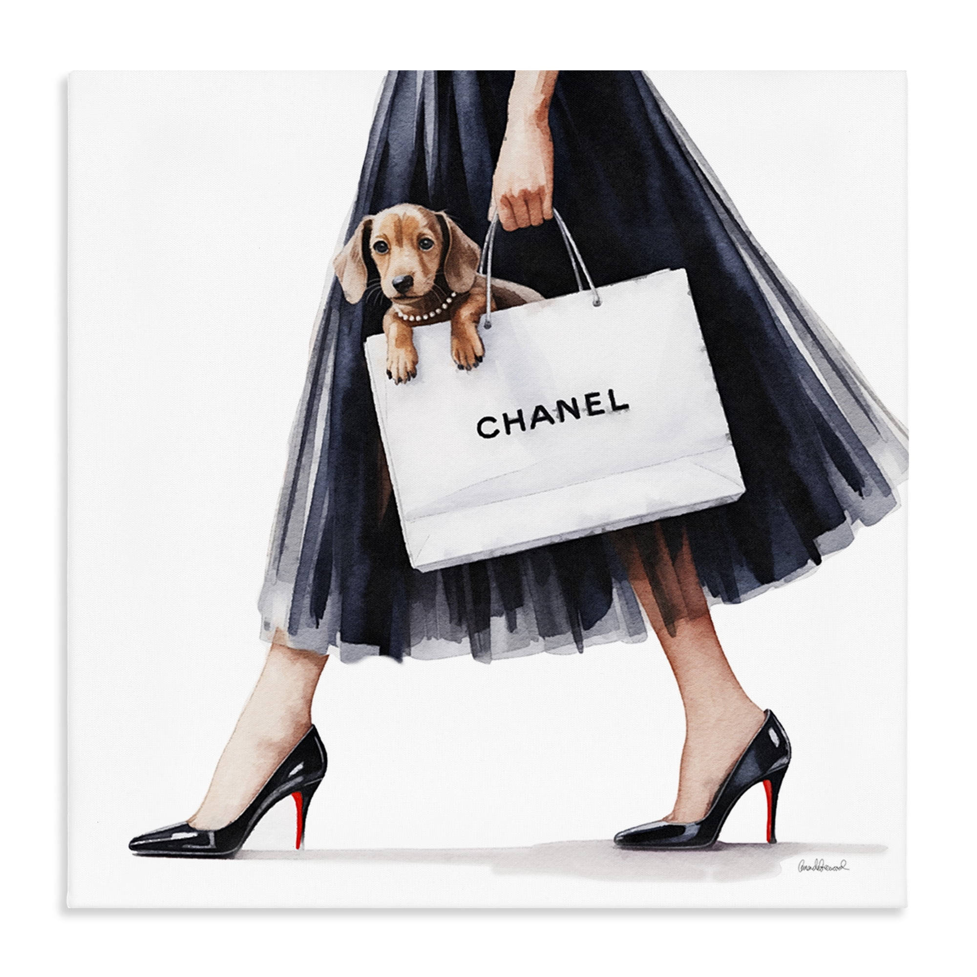 Stupell Industries Elegant Dog & Shopping Bag Canvas Wall Art, design ...