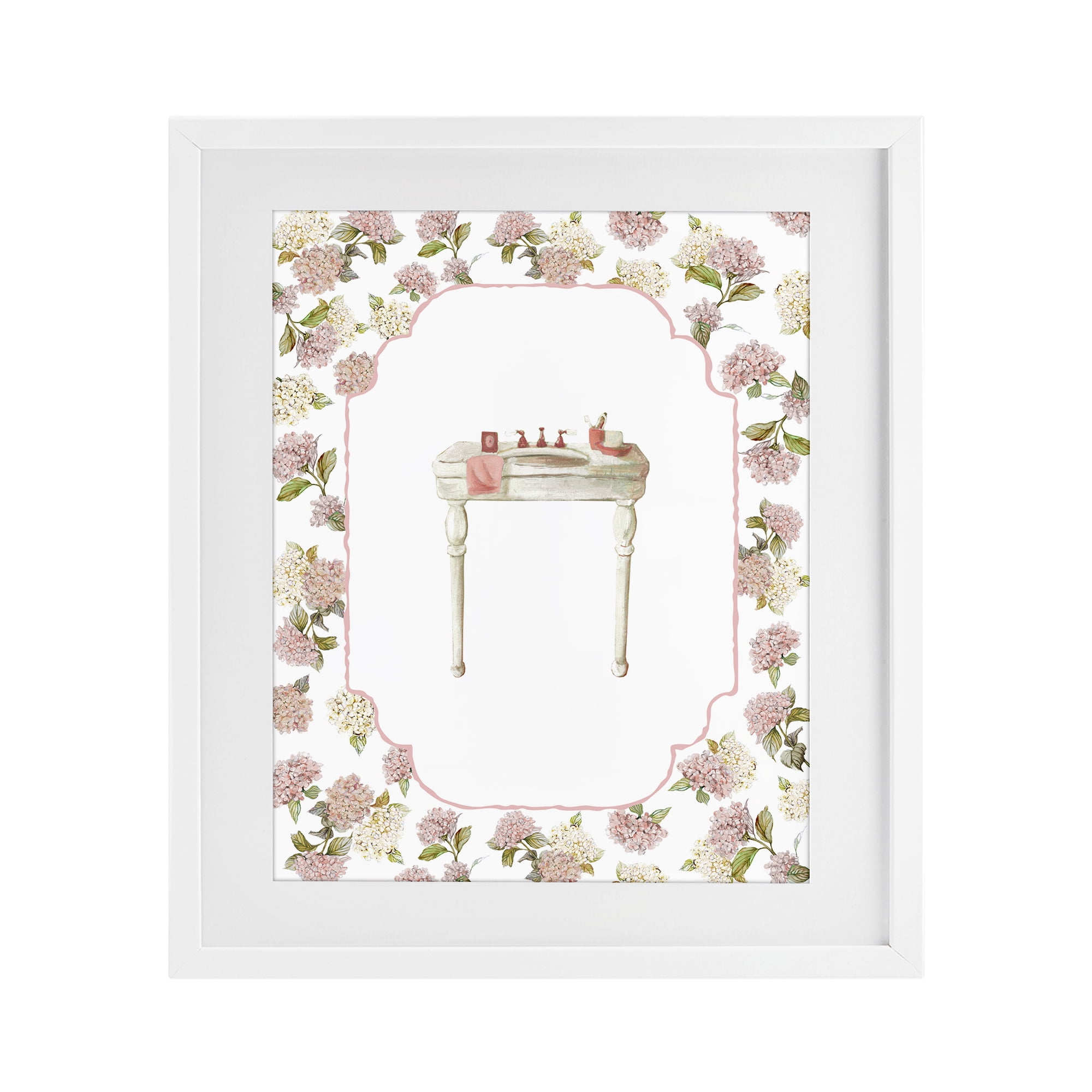 Stupell Industries Elegant Hydrangeas Vanity White Framed Print Under ...