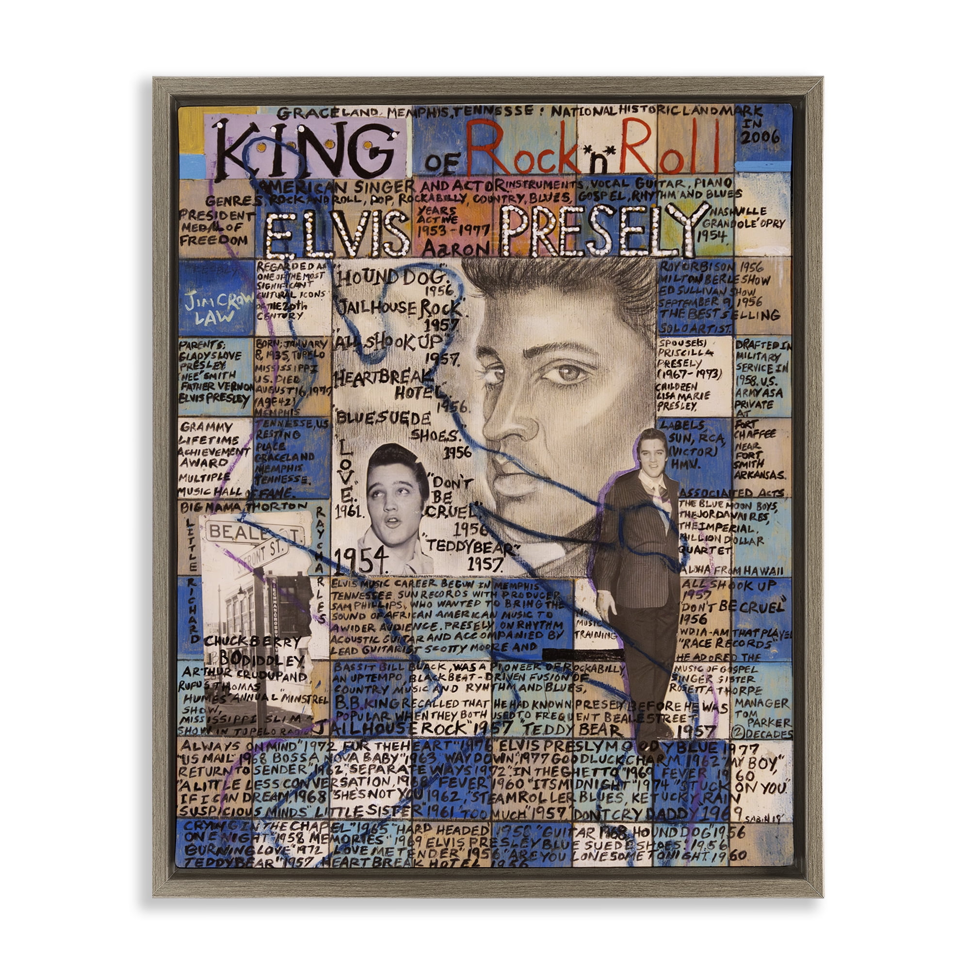 Stupell Industries Elvis Presley Collage People Drawing Brown Floater ...