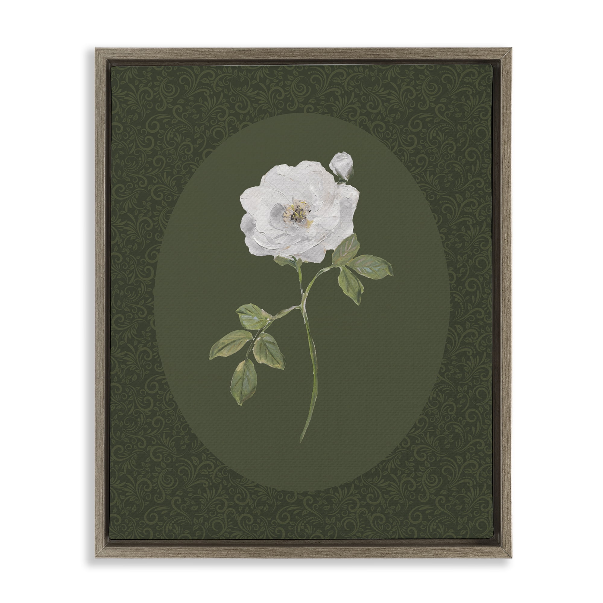 Stupell Industries Emerald & White Oval Rose Brown Framed Floater ...