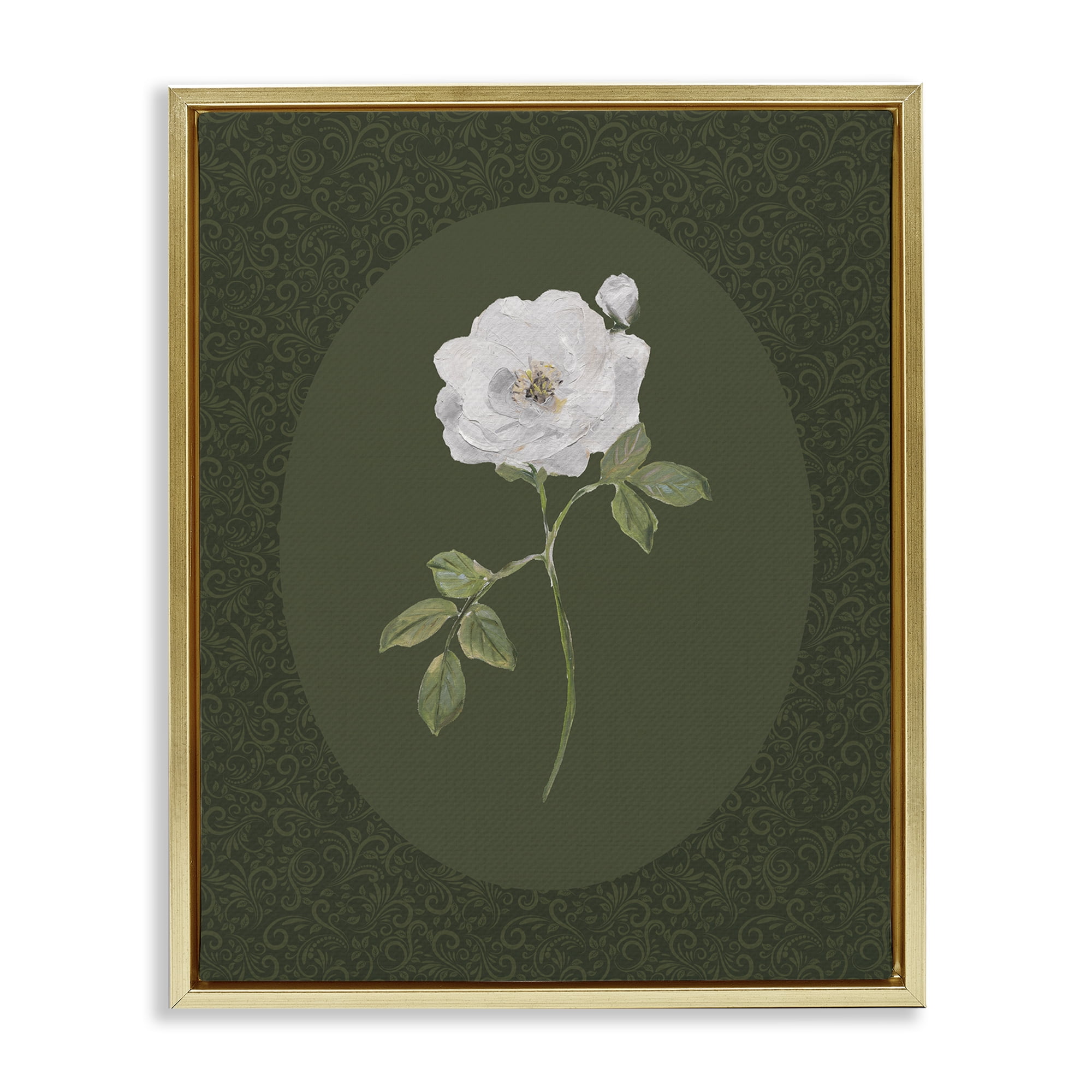 Stupell Industries Emerald & White Oval Rose Gold Framed Floater Canvas ...