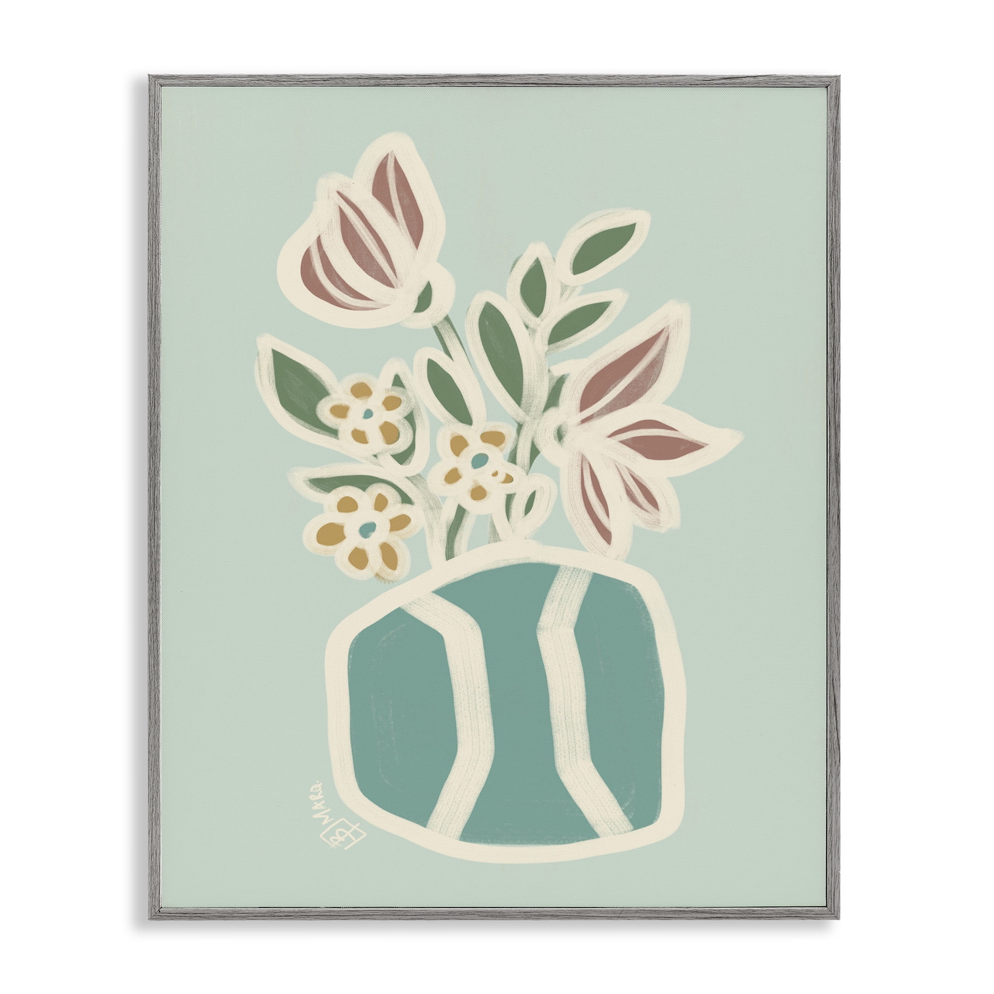 Stupell Industries Erin Flower Bouquet Gray Framed Giclee Art design by ...