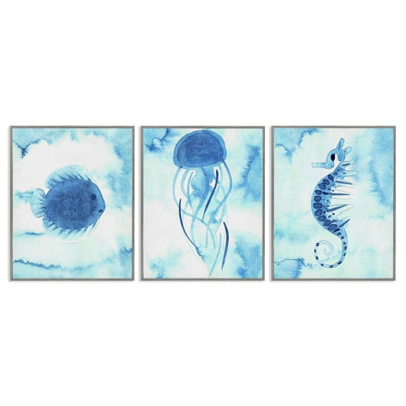 Stupell Industries Expressive Abstract Sea Creatures 3 Piece Gray ...