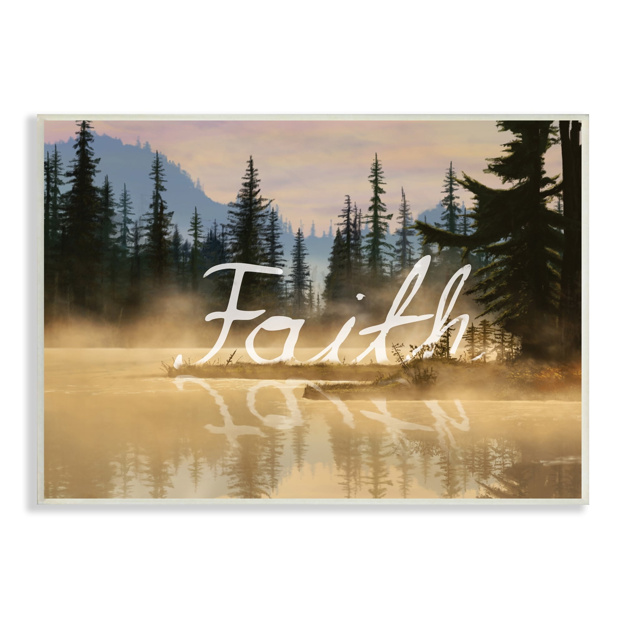 Stupell Industries Faith Calligraphy Woodland Lake Scenery Art Print ...