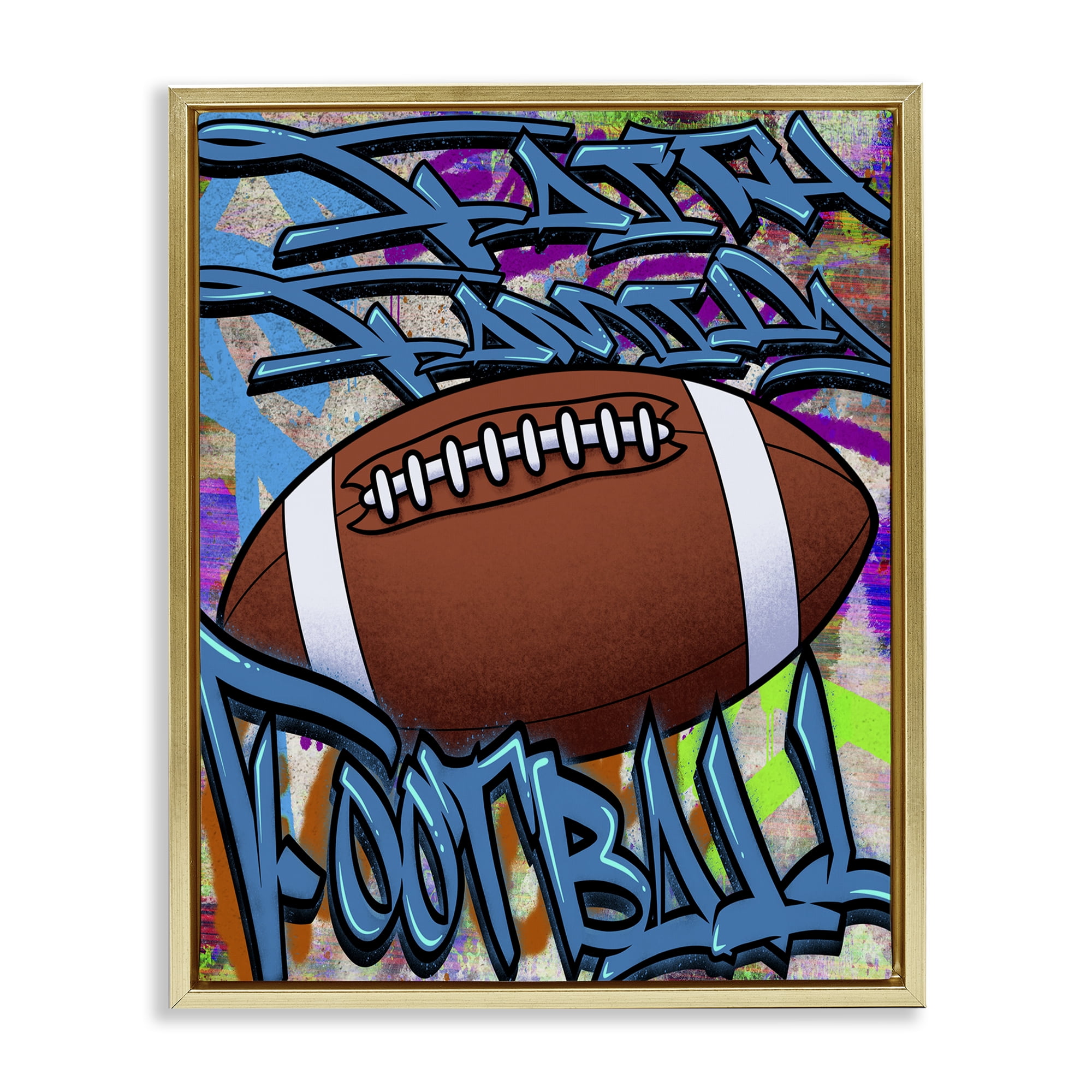 Stupell Industries Faith Family Football Graffiti Gold Framed Floater ...