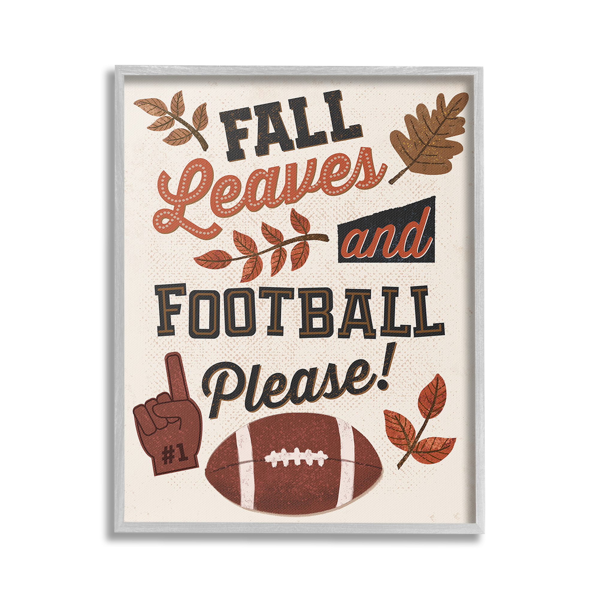 Stupell Industries Fall Leaves & Football Sports Painting Gray Framed ...