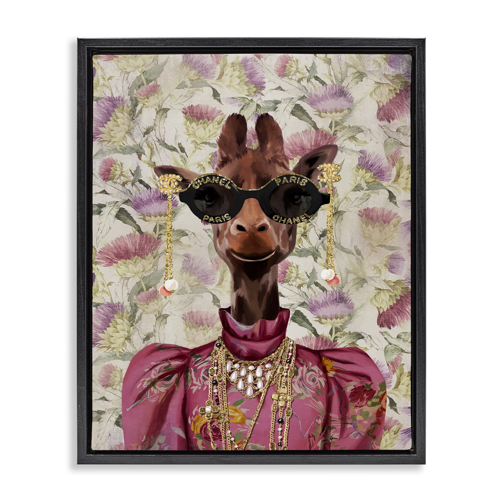 Stupell Industries Fancy Giraffe on Florals Animals Painting Black ...