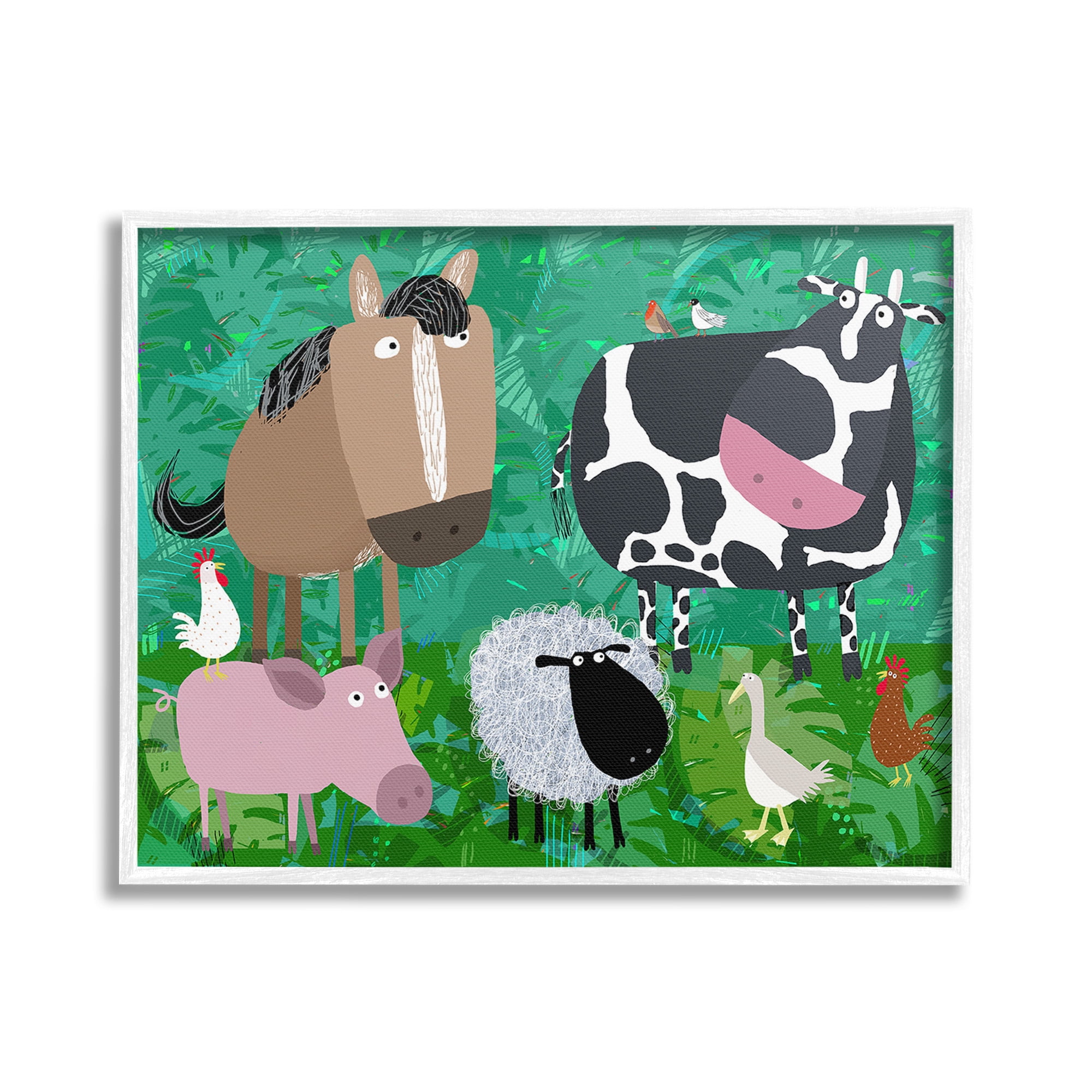 Stupell Industries Farm Animals & Leaves Animals & Insects Painting ...
