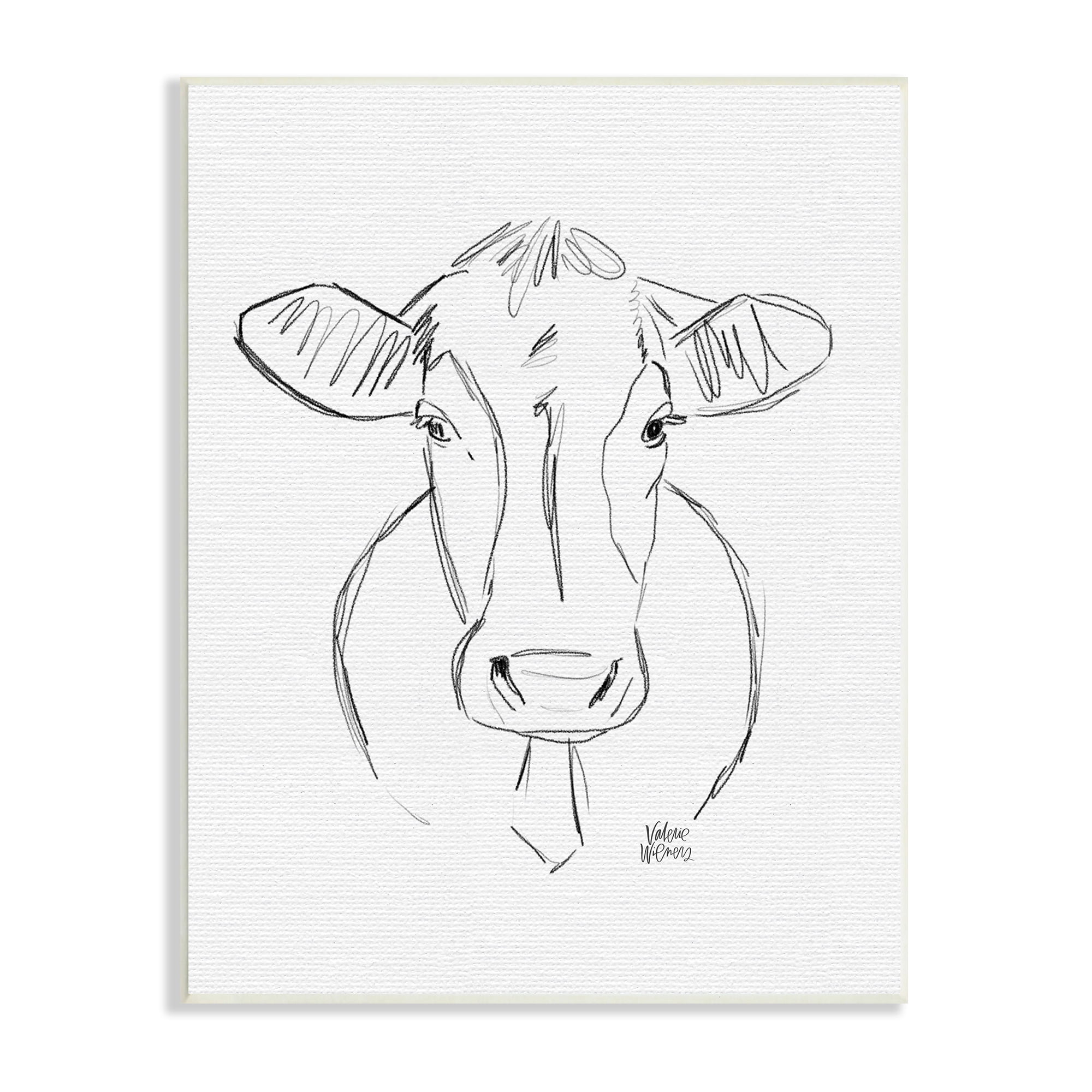 Stupell Industries Farm Cattle Cow Pencil Sketch Drawing Portrait ...