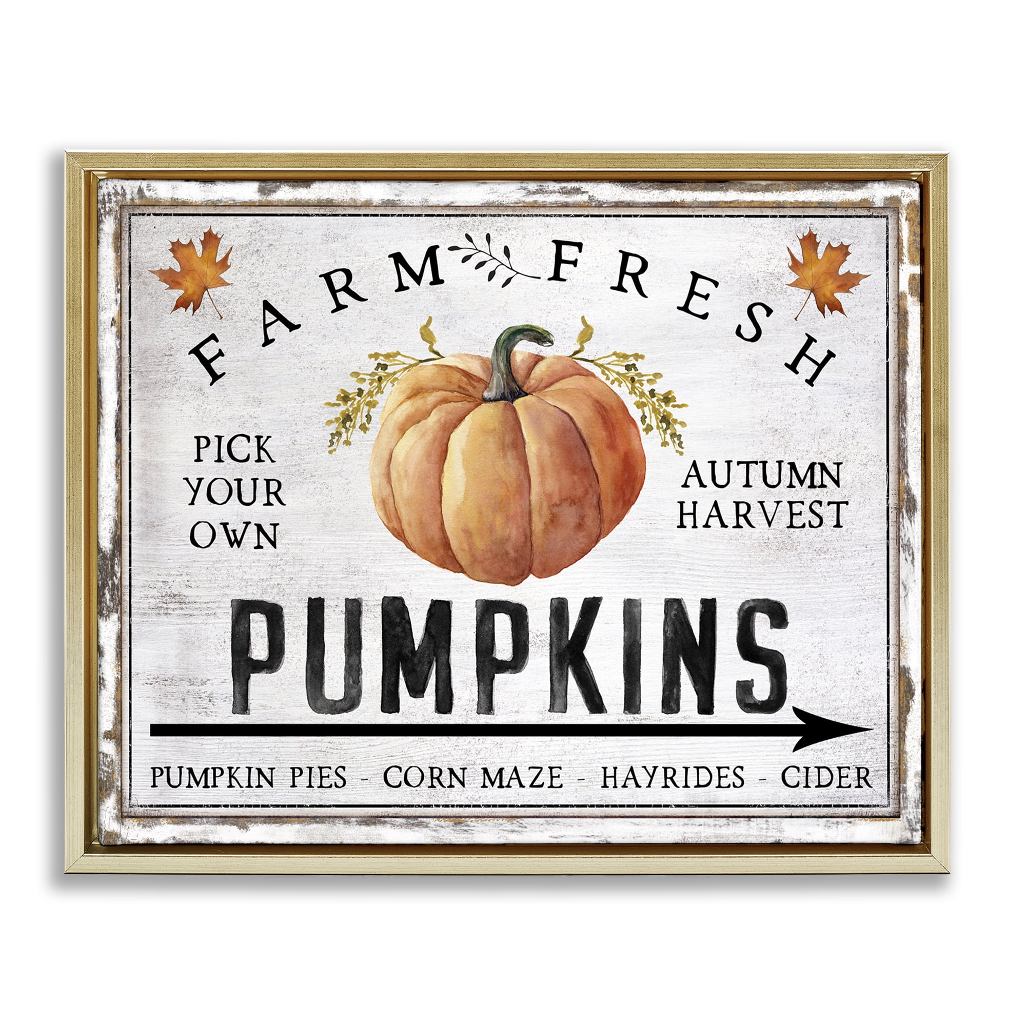 Stupell Industries Farm Fresh Pumpkin Holiday Painting Gold Floater ...