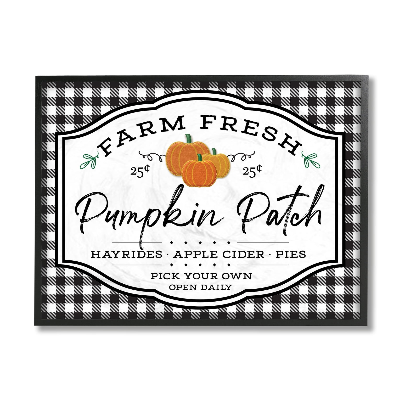 Stupell Industries Farm Fresh Pumpkin Patch Sign Black Checkered Plaid ...
