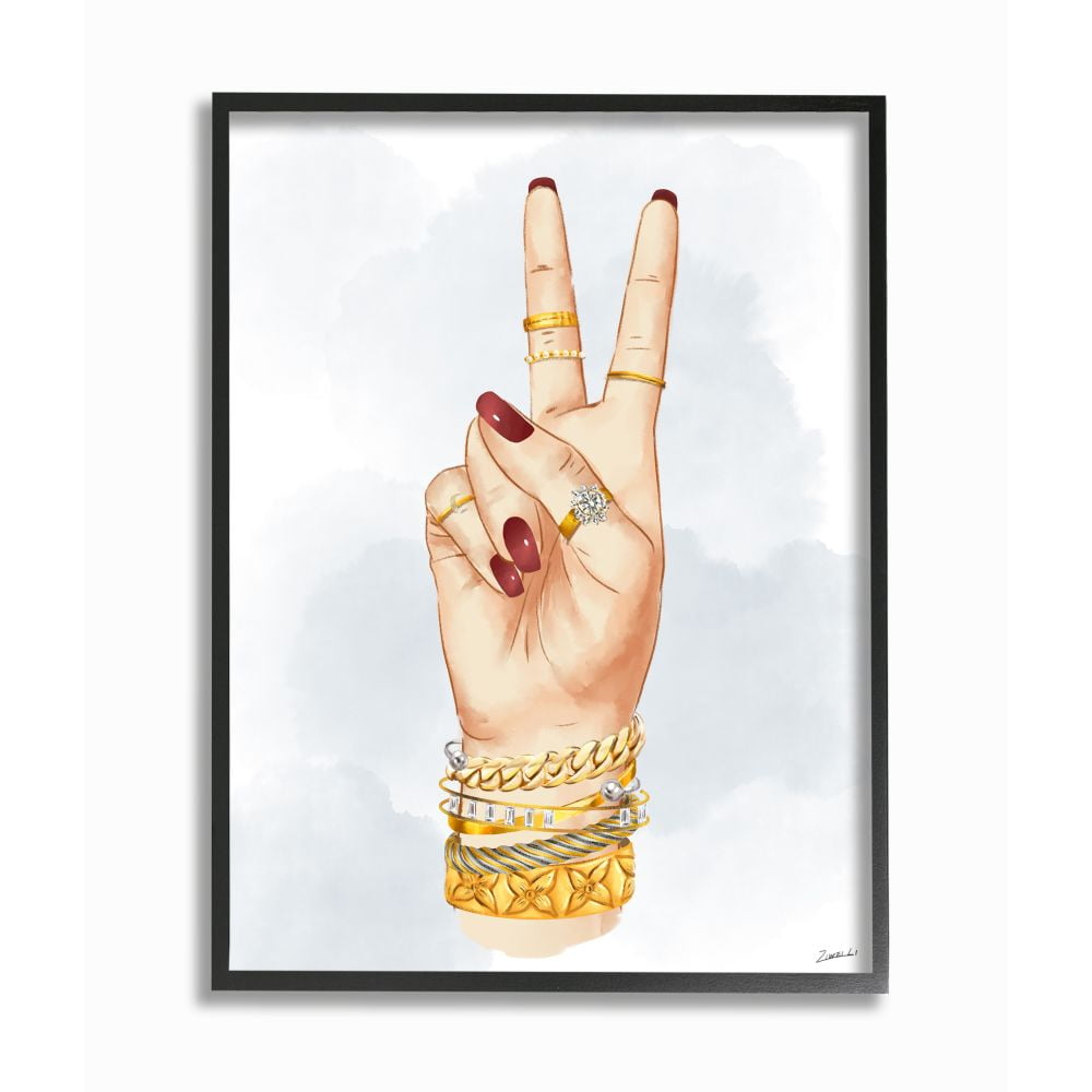 Stupell Industries Fashion Forward Peace Hand Sign with Golden ...
