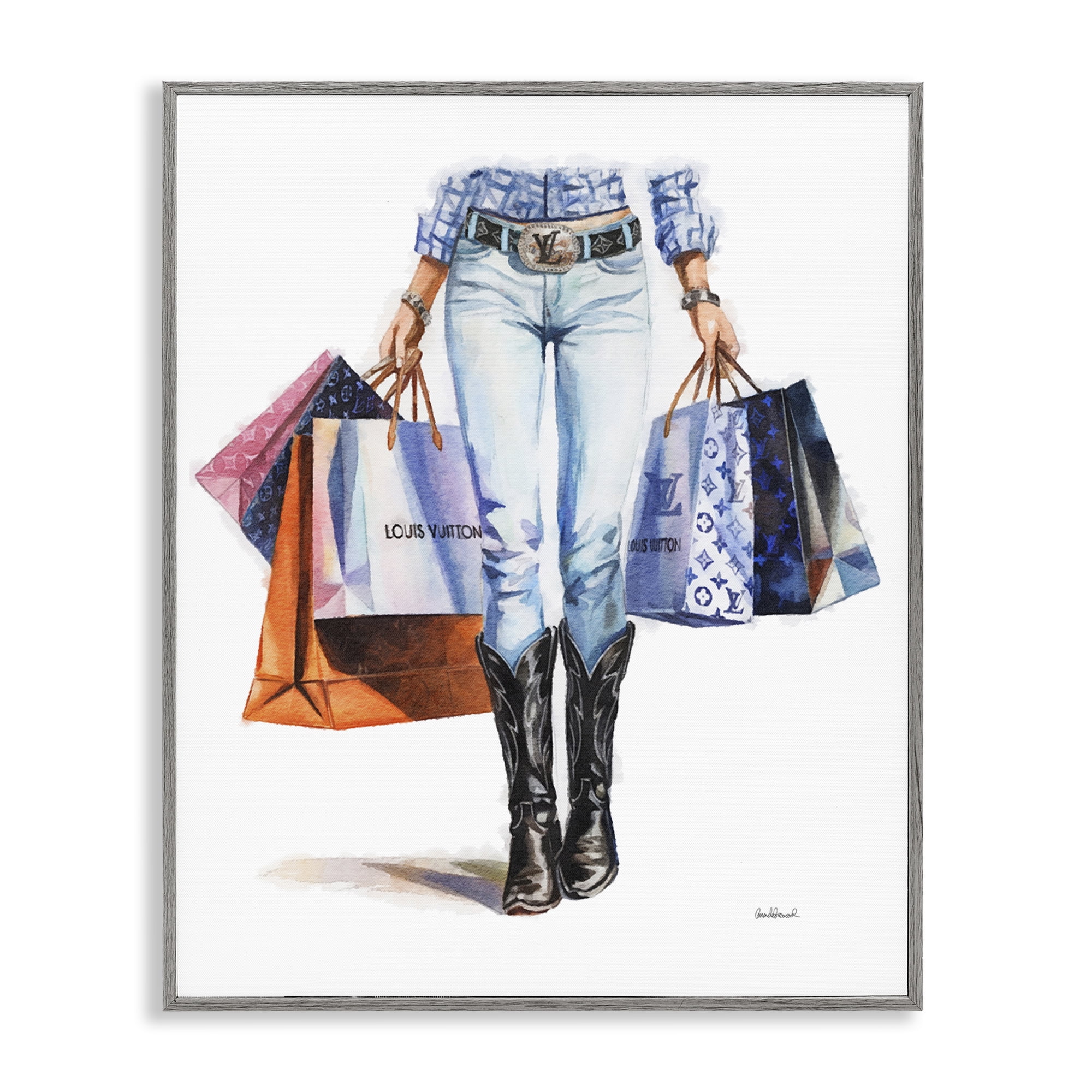 Stupell Industries Fashionable Country Gal People Painting Gray Framed ...