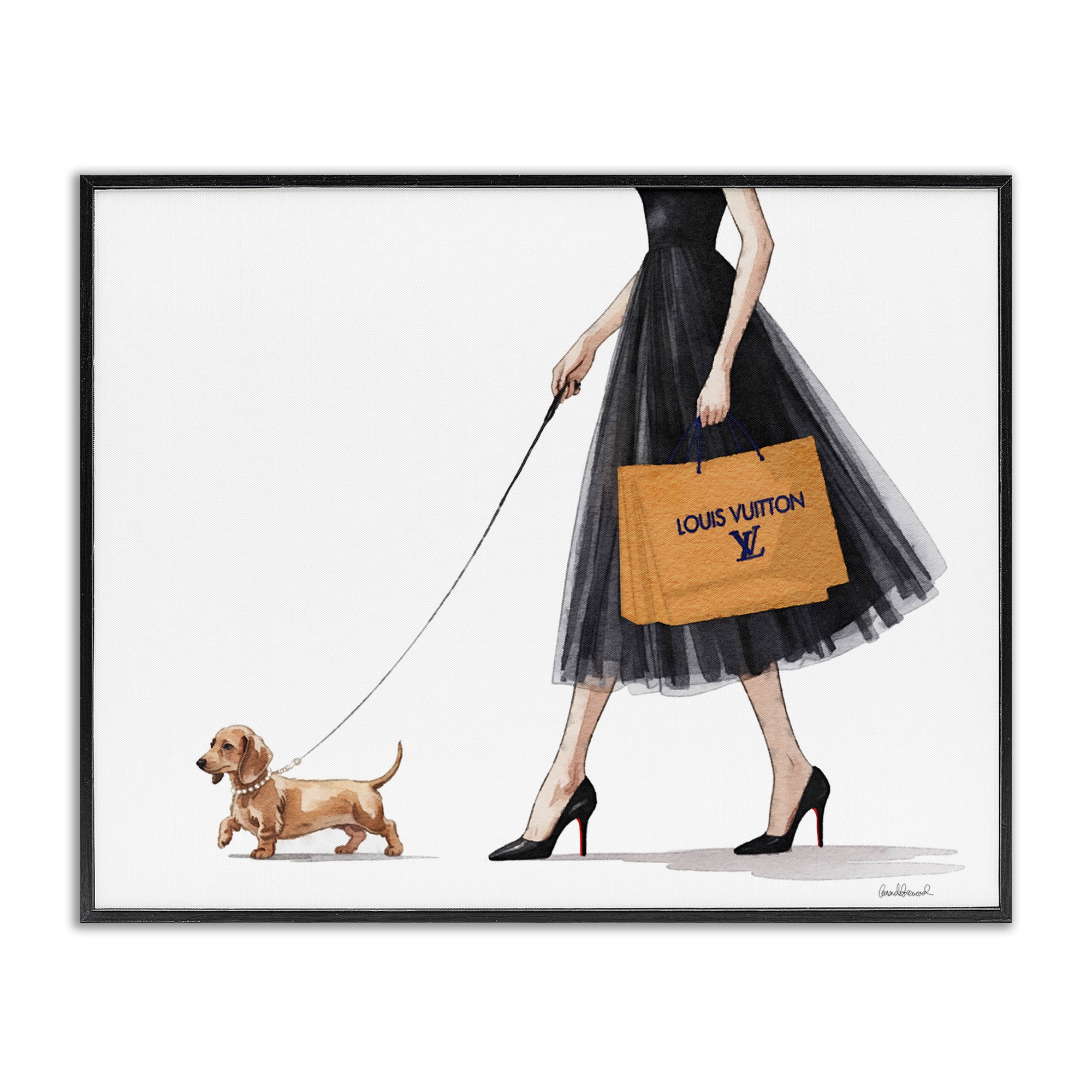 Stupell Industries Fashionable Dog Walking Black Framed Giclee Art ...
