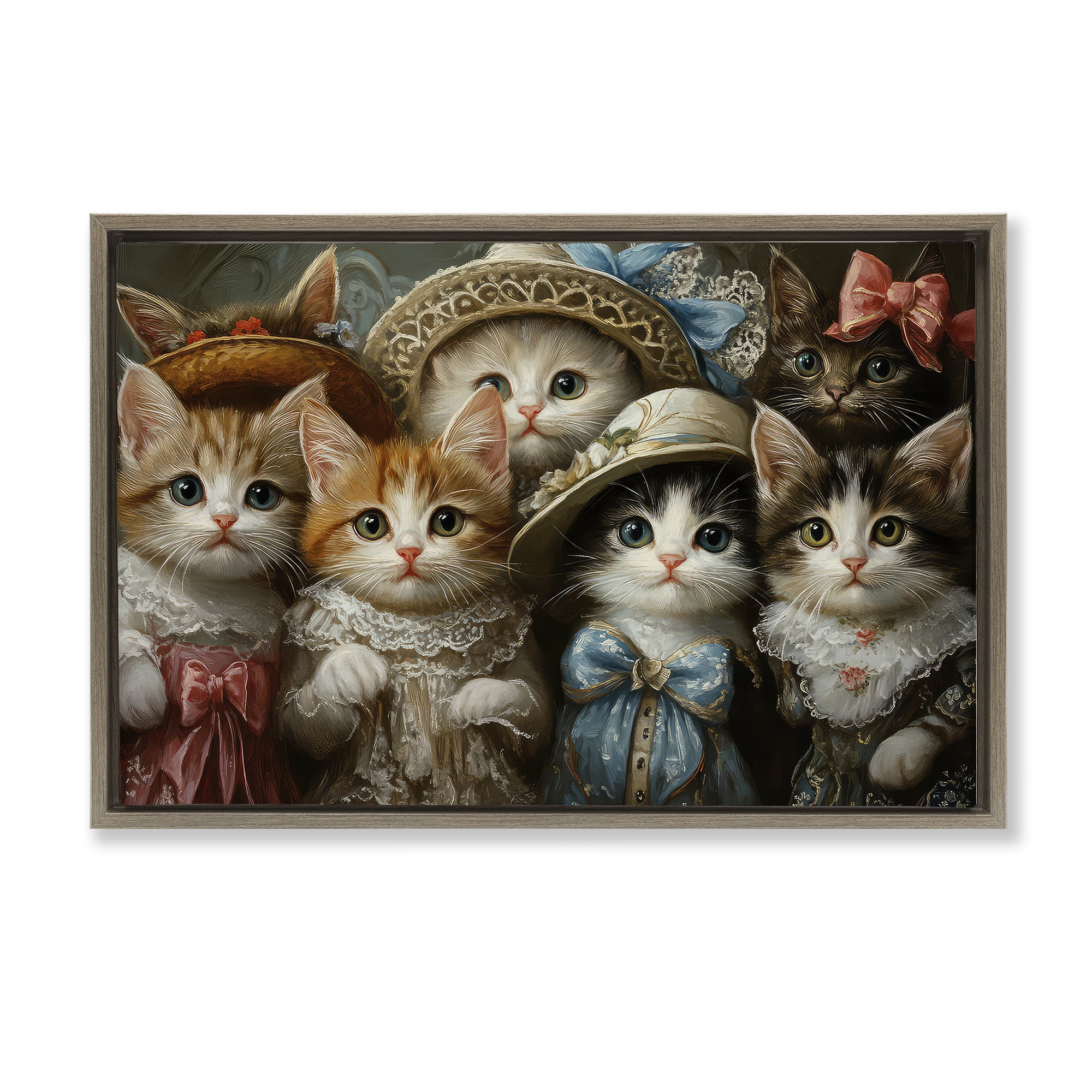 Stupell Industries Fashionable Vintage Cats Brown Framed Floater Canvas ...