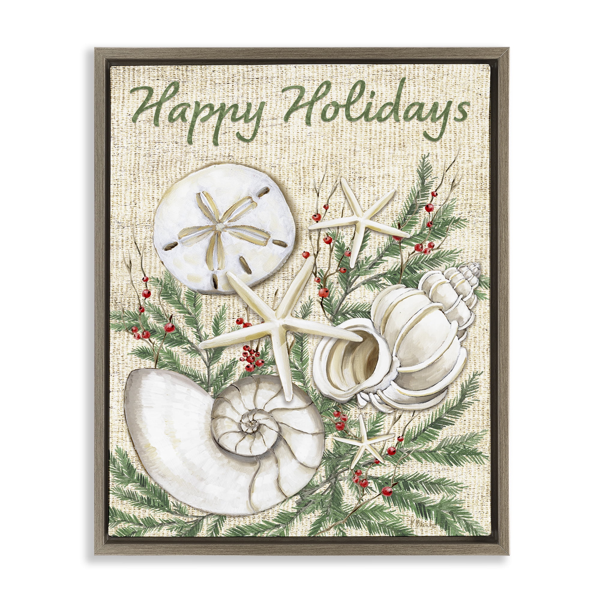 Stupell Industries Festive Seashells & Holly Holiday Painting Brown ...