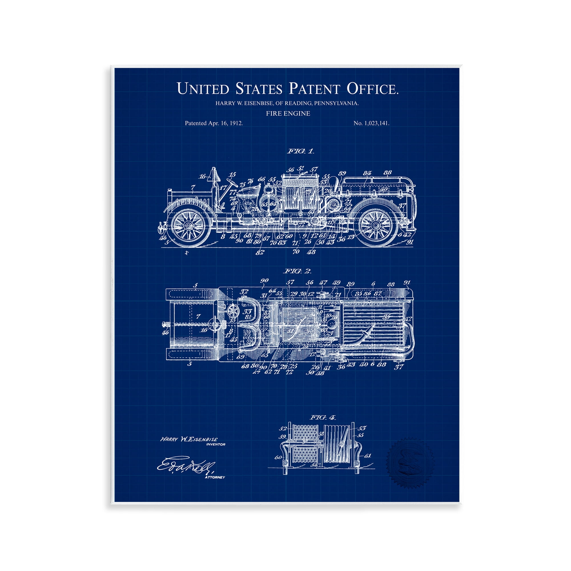 Stupell Industries Fire Engine Blueprint Painting 11x14 - Walmart.com