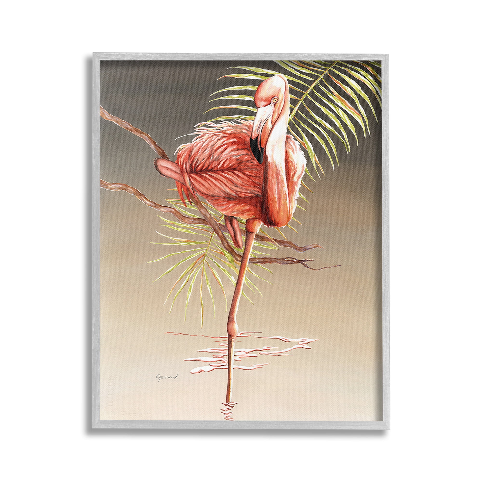 Stupell Industries Flamingo Balancing with Leaf Animals & Insects ...