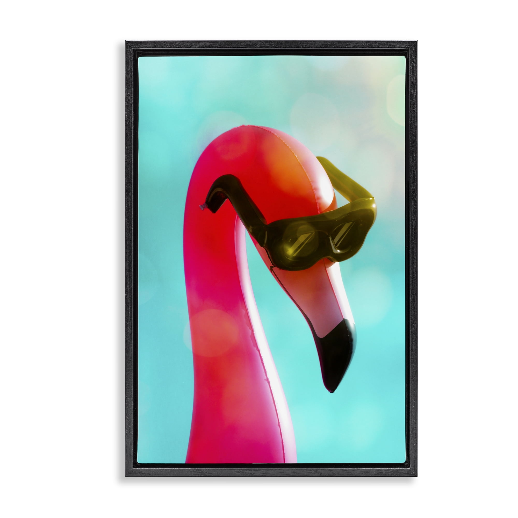 Stupell Industries Flamingo Basking in Bokeh Animals Painting Black Floater Framed Canvas Art ...