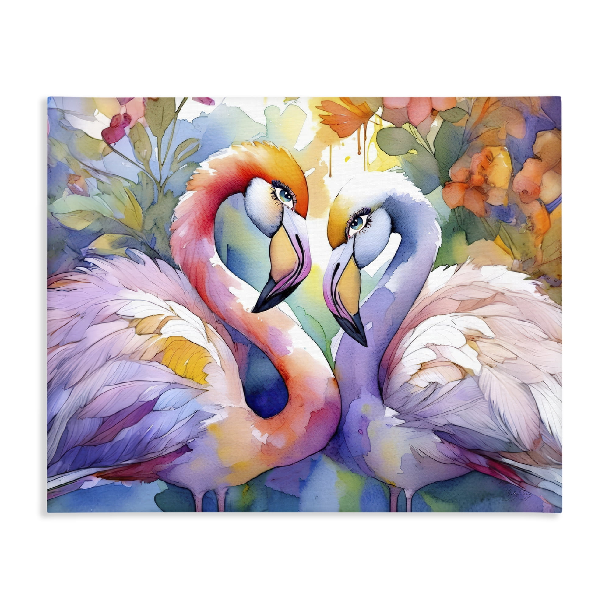 Stupell Industries Flamingo Love Pair Canvas Wall Art, design by Shelly ...