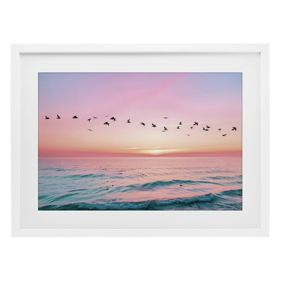 Stupell Industries Flight Over Pastel Ocean White Framed Print Under ...