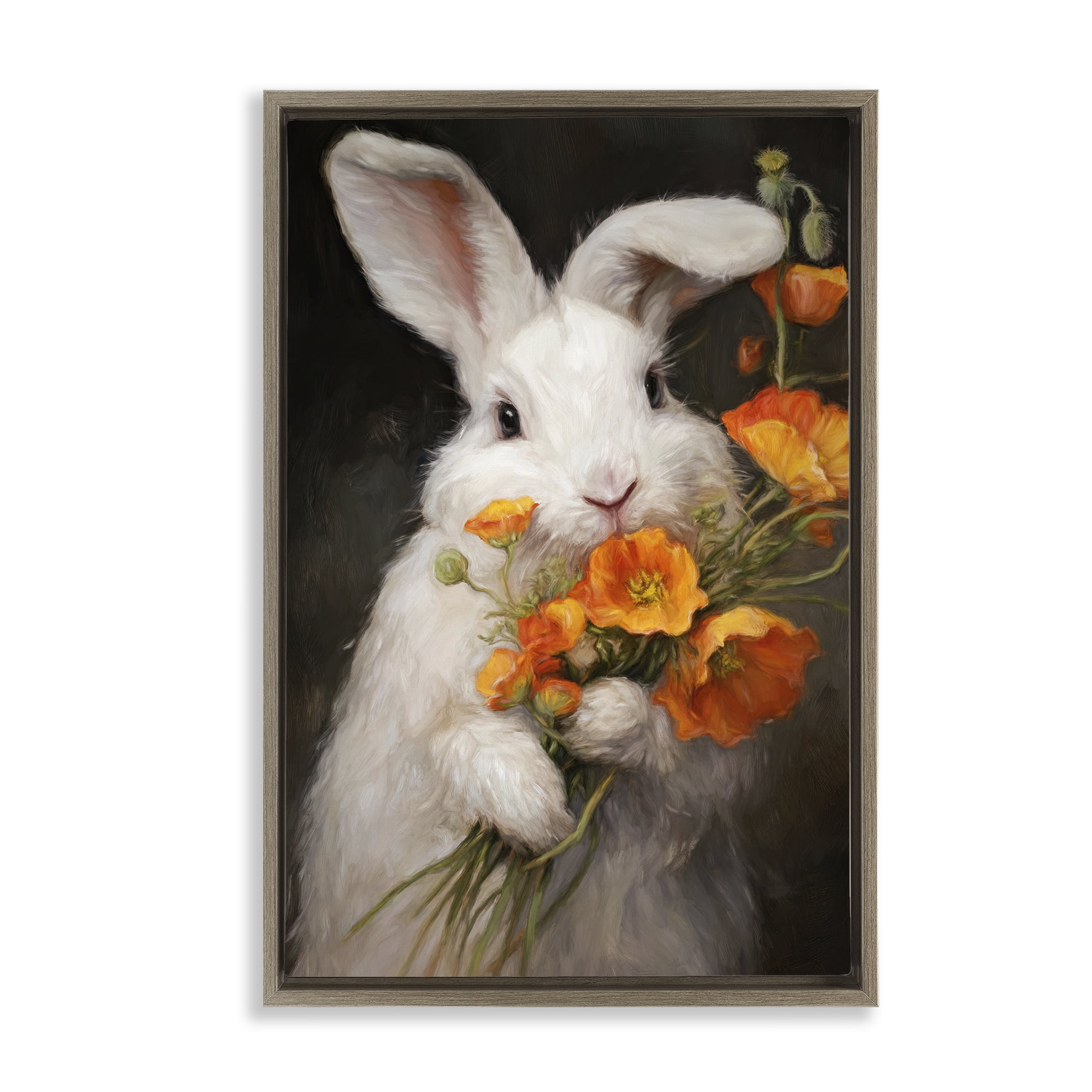 Stupell Industries Floppy Loves Her Poppies Brown Framed Floater Canvas ...