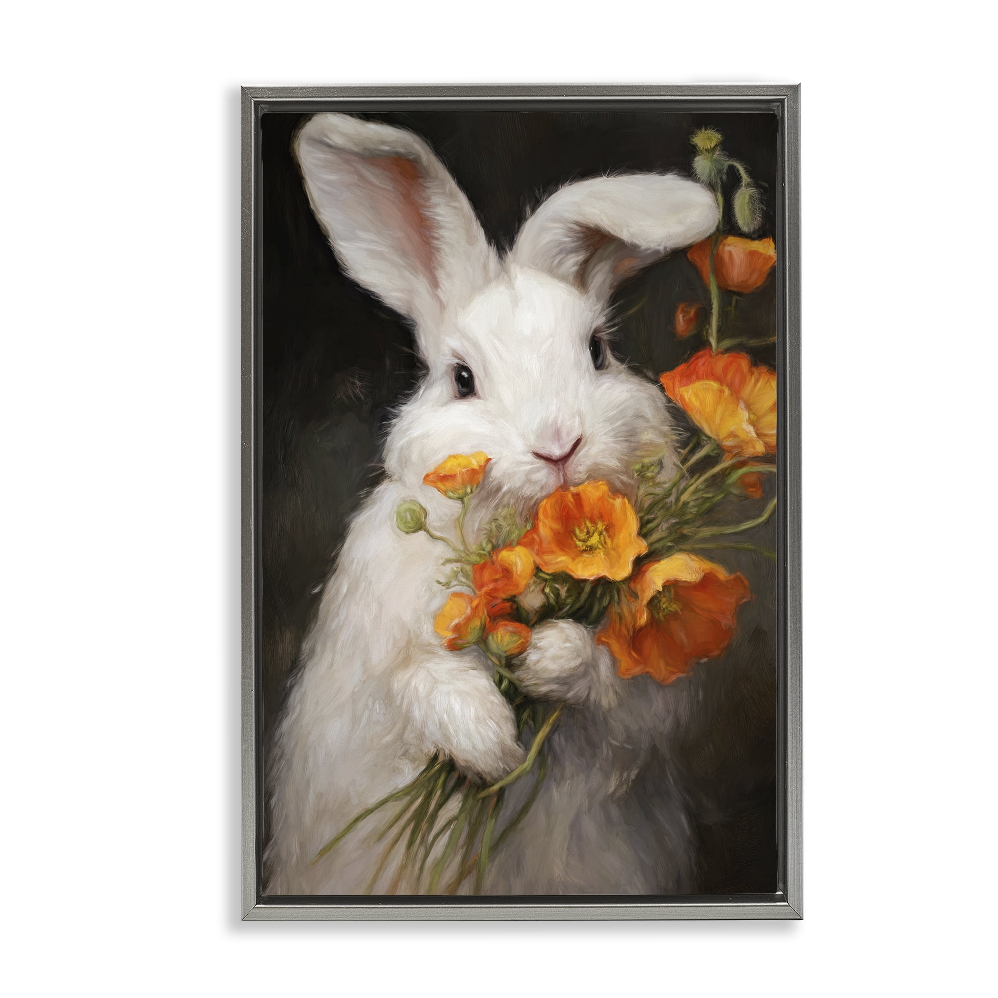 Stupell Industries Floppy Loves Her Poppies Gray Framed Floater Canvas ...