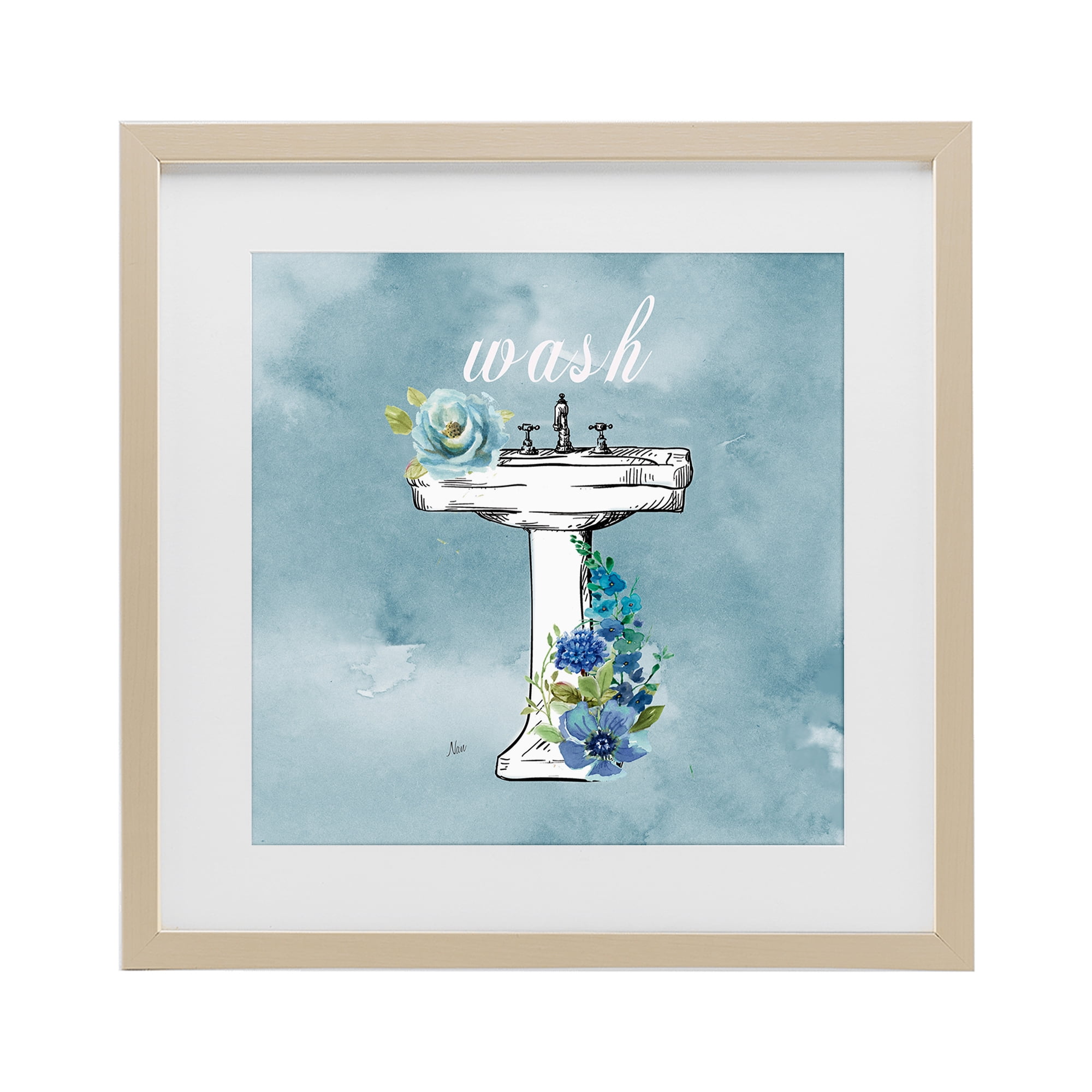 Stupell Industries Floral Bathroom Rules Wash Birch Framed Print Under ...