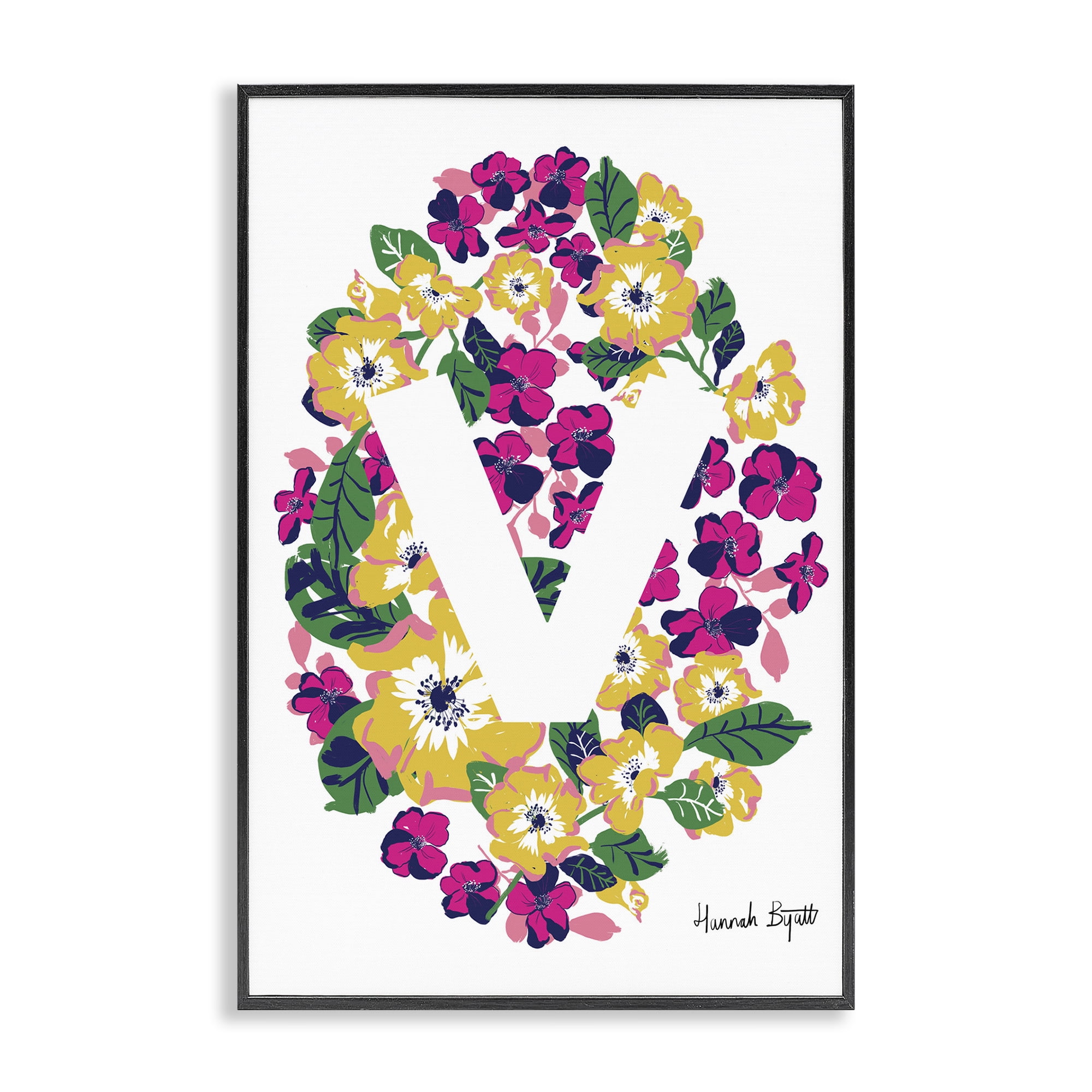 Stupell Industries Floral Bloom Letter V Botanical & Floral Painting ...