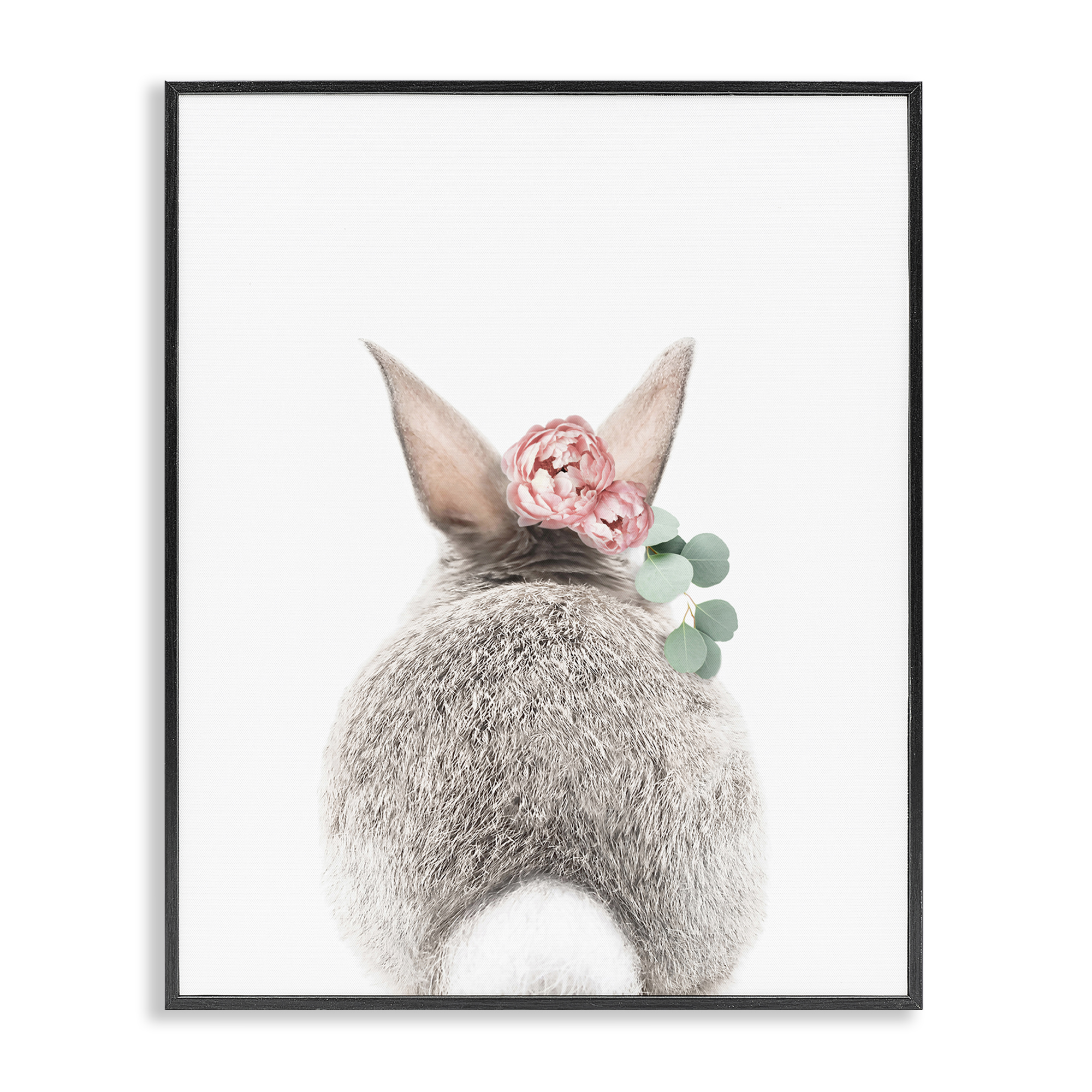 Stupell Industries Floral Bunny Tail Side Animals Painting Black Framed ...