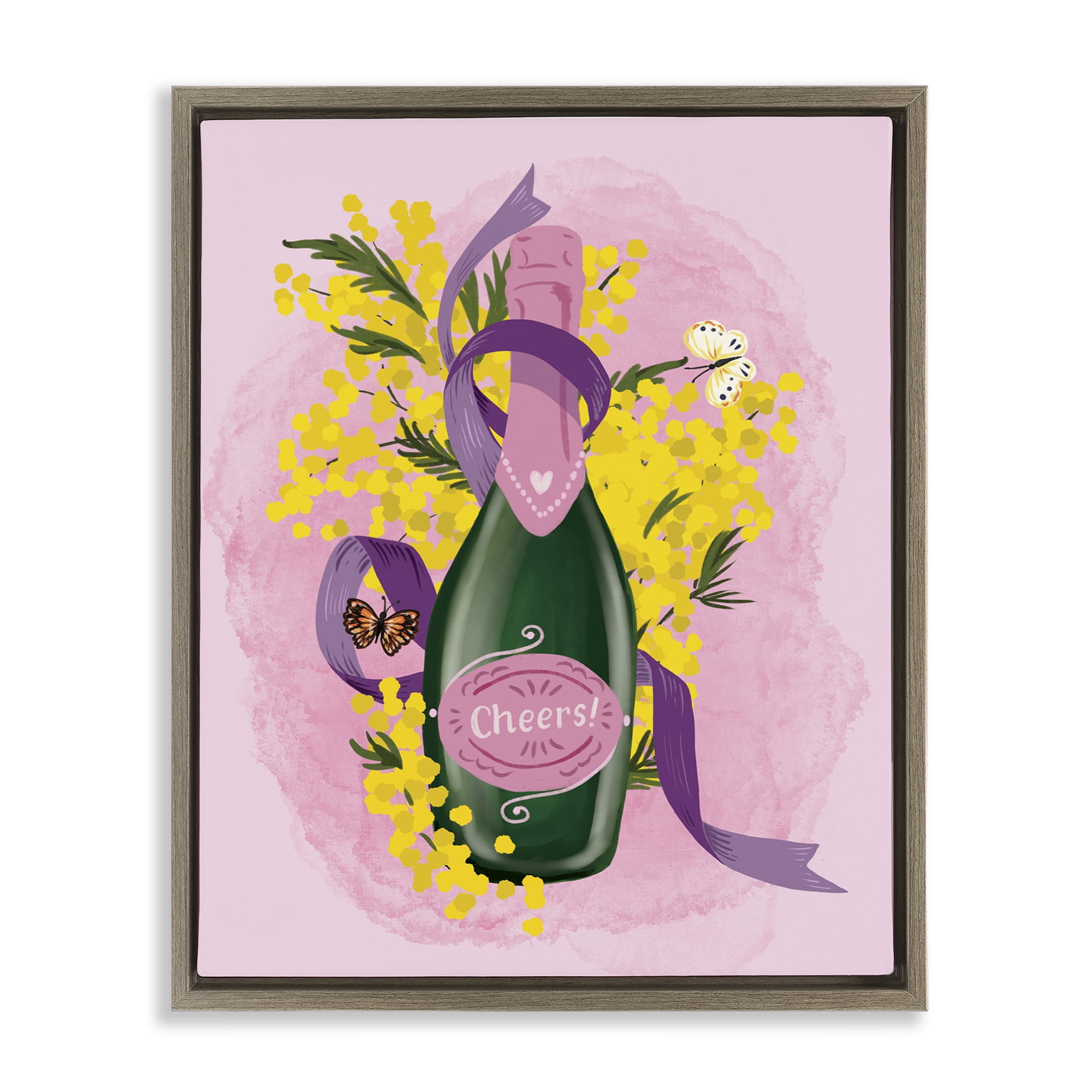 Stupell Industries Floral Champagne Bottle Food & Beverage Painting ...